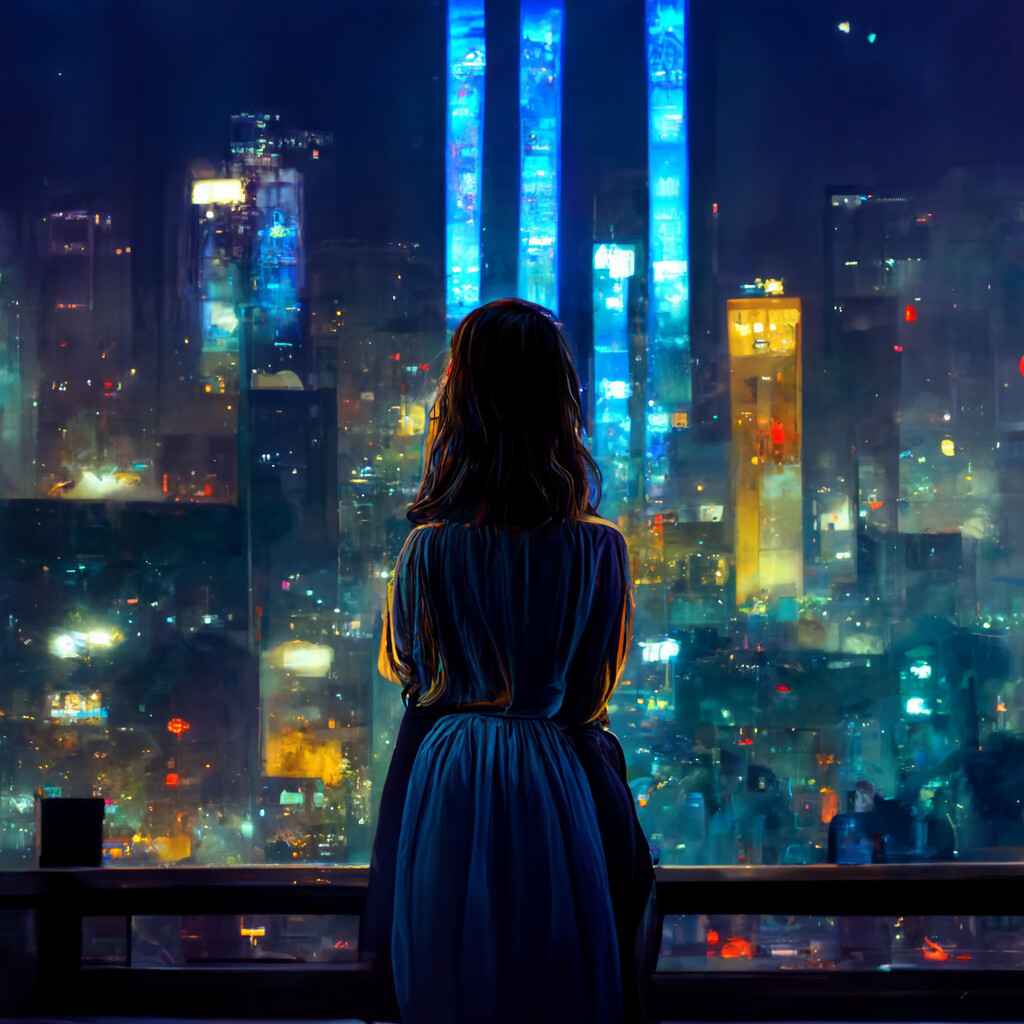 ArtStation - Girl Watching City At Night