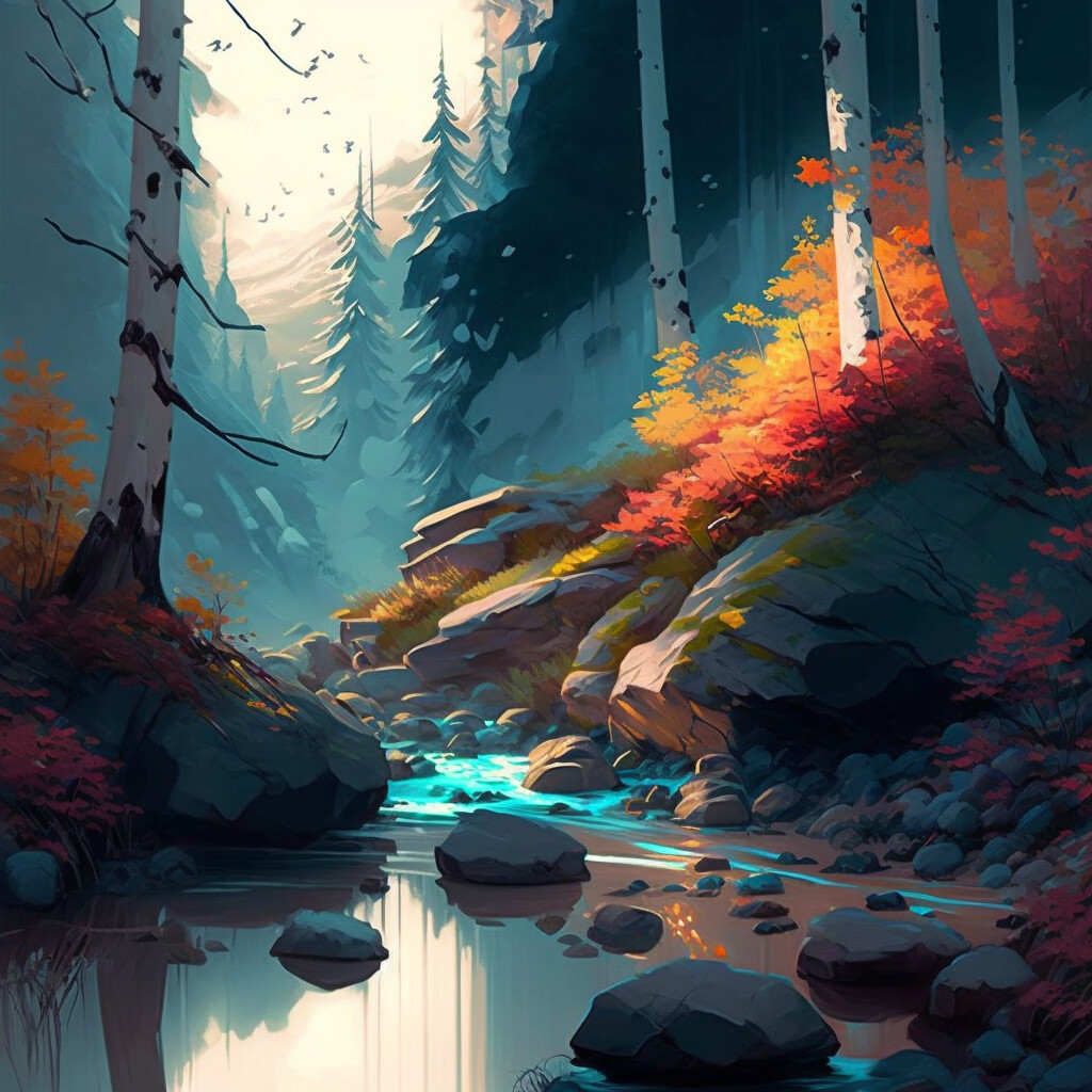 ArtStation - Autumn Forest and Light-Blue Accent