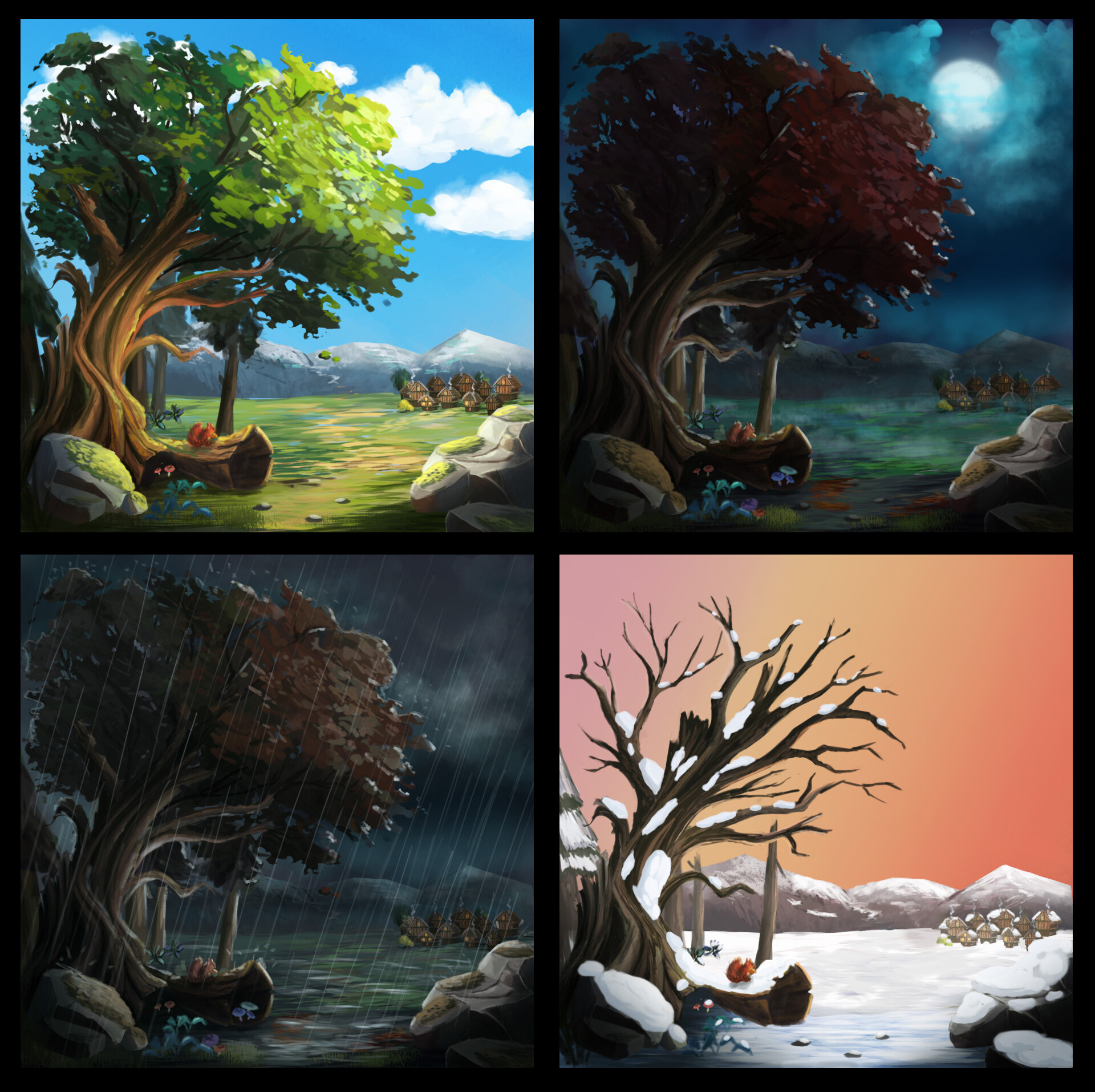 ArtStation - Tree Seasons Illustration