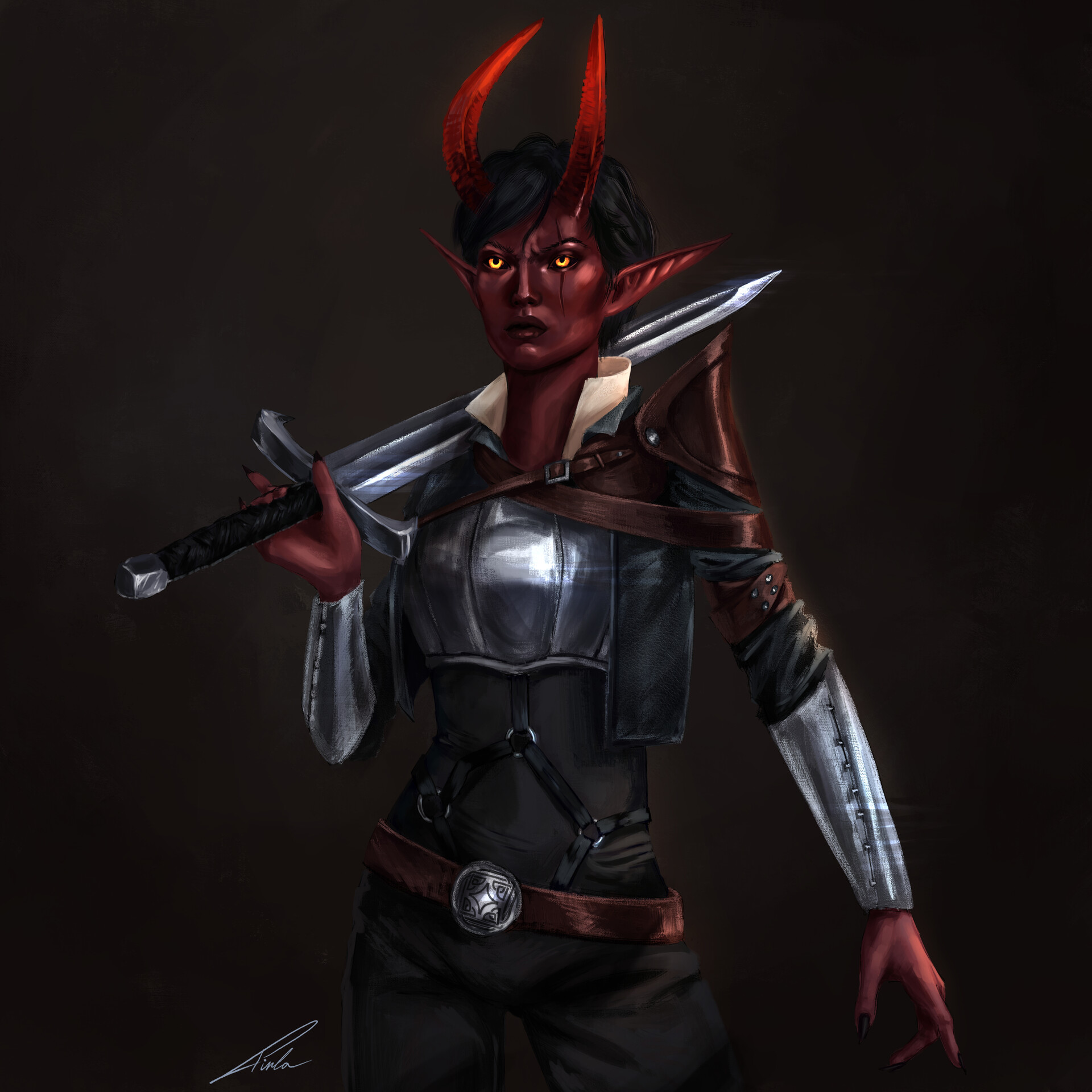 ArtStation - Tiefling warior DnD characyer commission