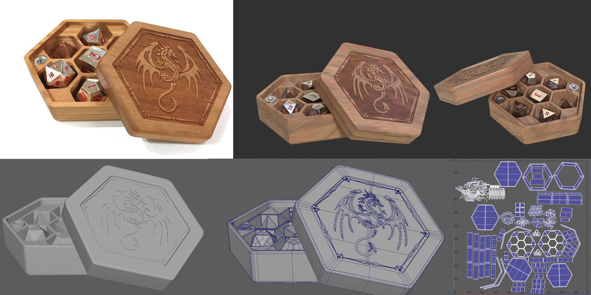 Veronica Porter - Wooden Dragon Dice Box with Metal Dice 3D Model