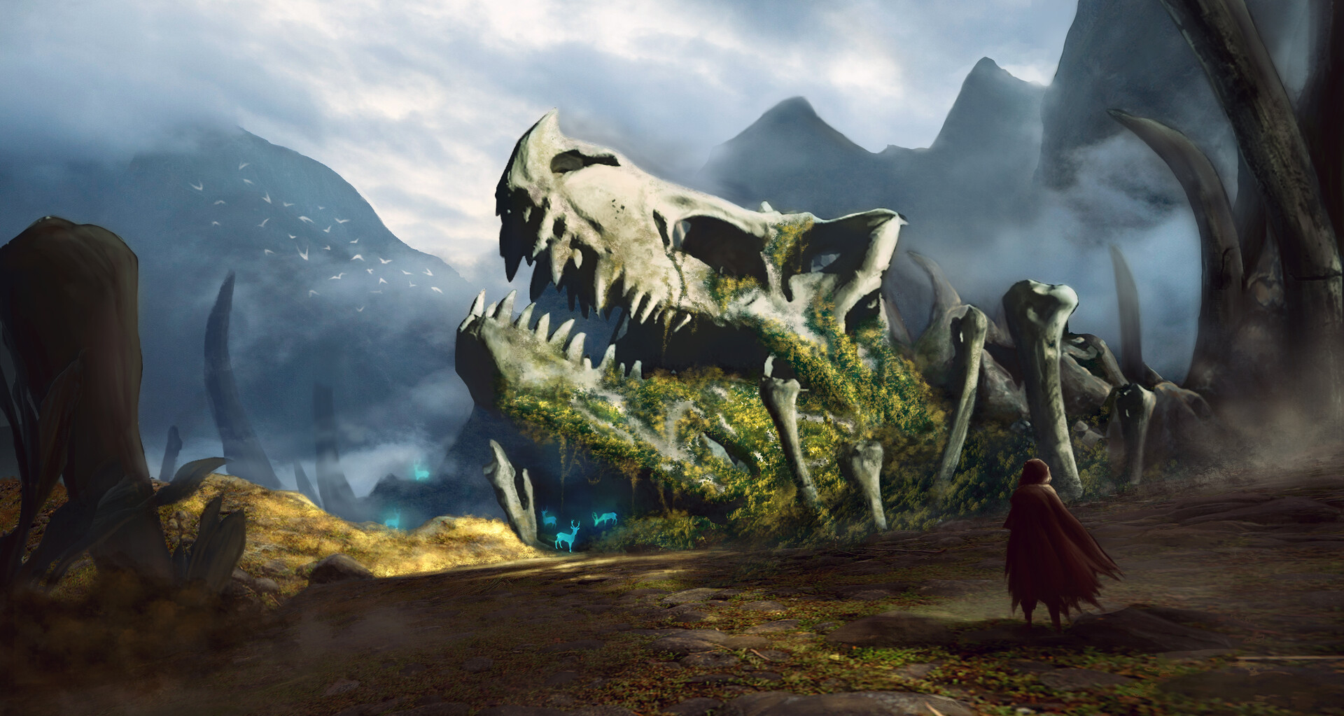 ArtStation - Dragon Skeleton Relic (matte painting study)