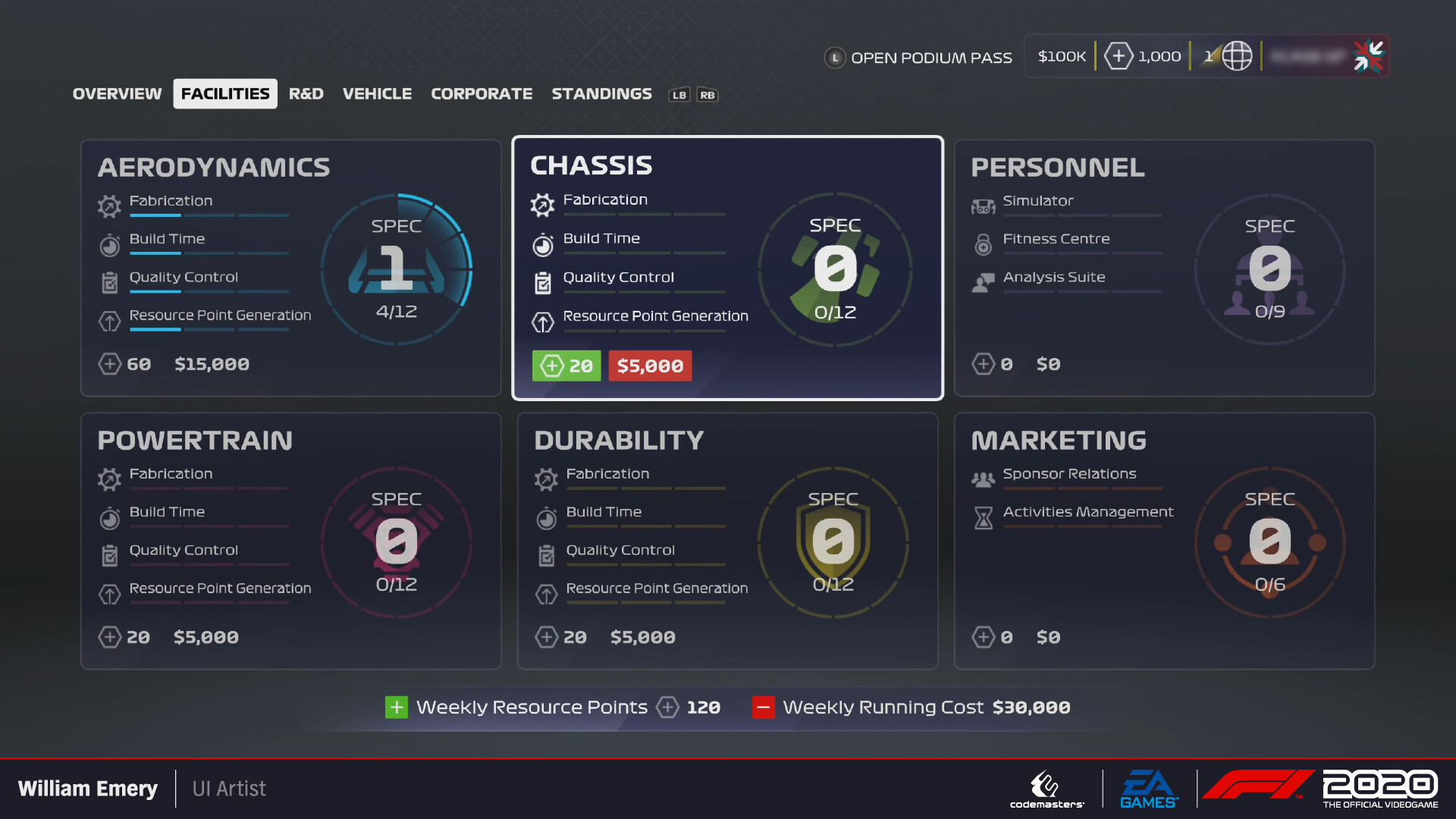 William Emery - F1 2020 - Facilities UI