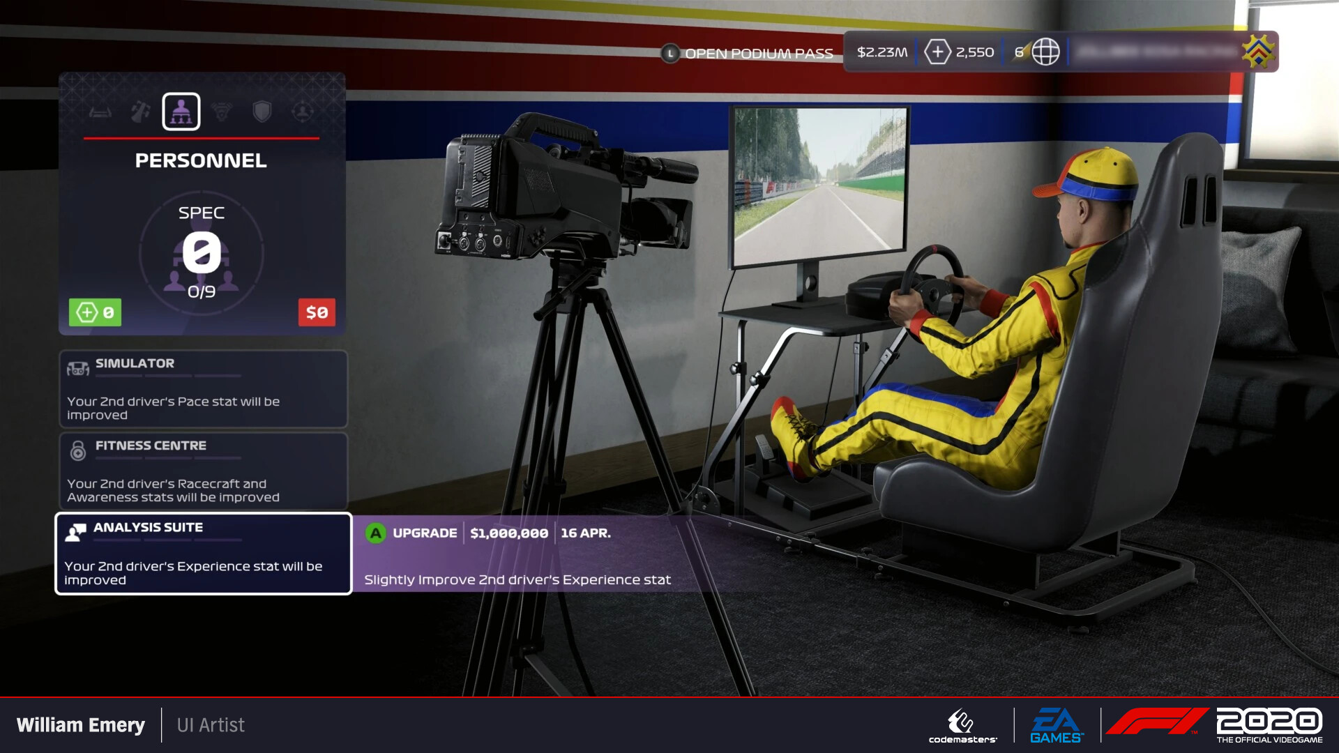 William Emery - F1 2020 - Facilities UI