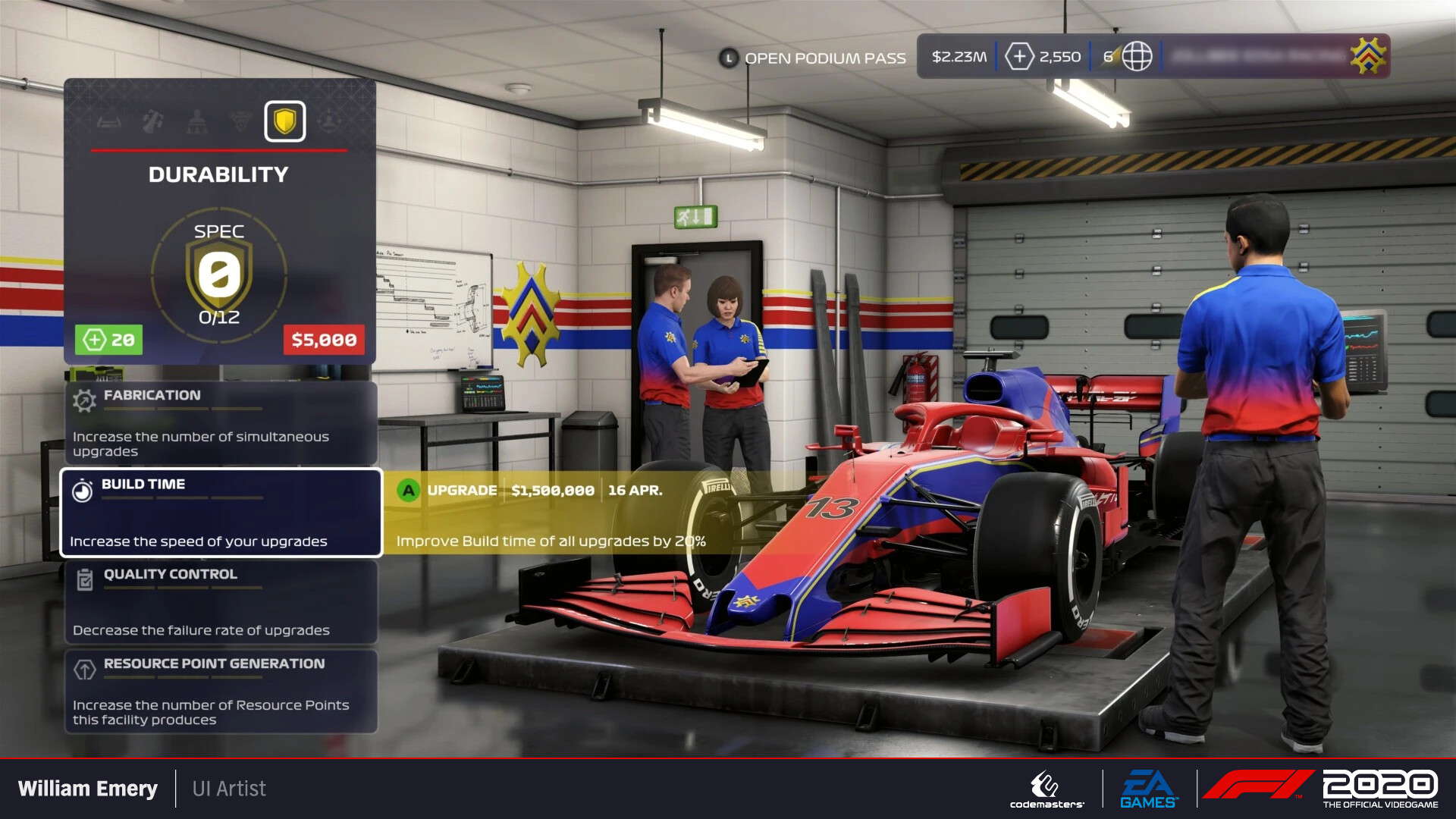 William Emery - F1 2020 - Facilities UI