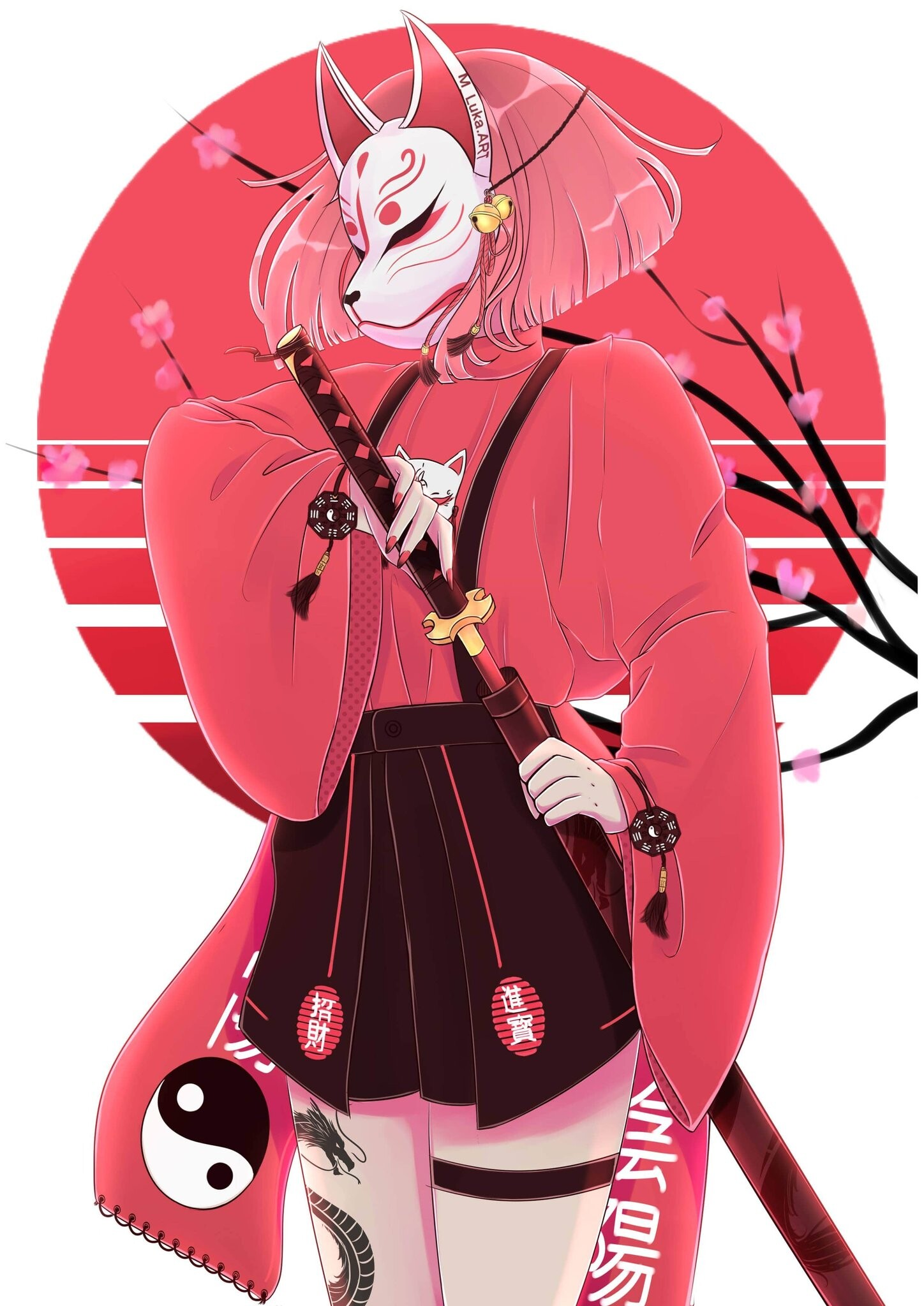 Mluka Art Samurai Girl Art Kitsune By Mlukaart