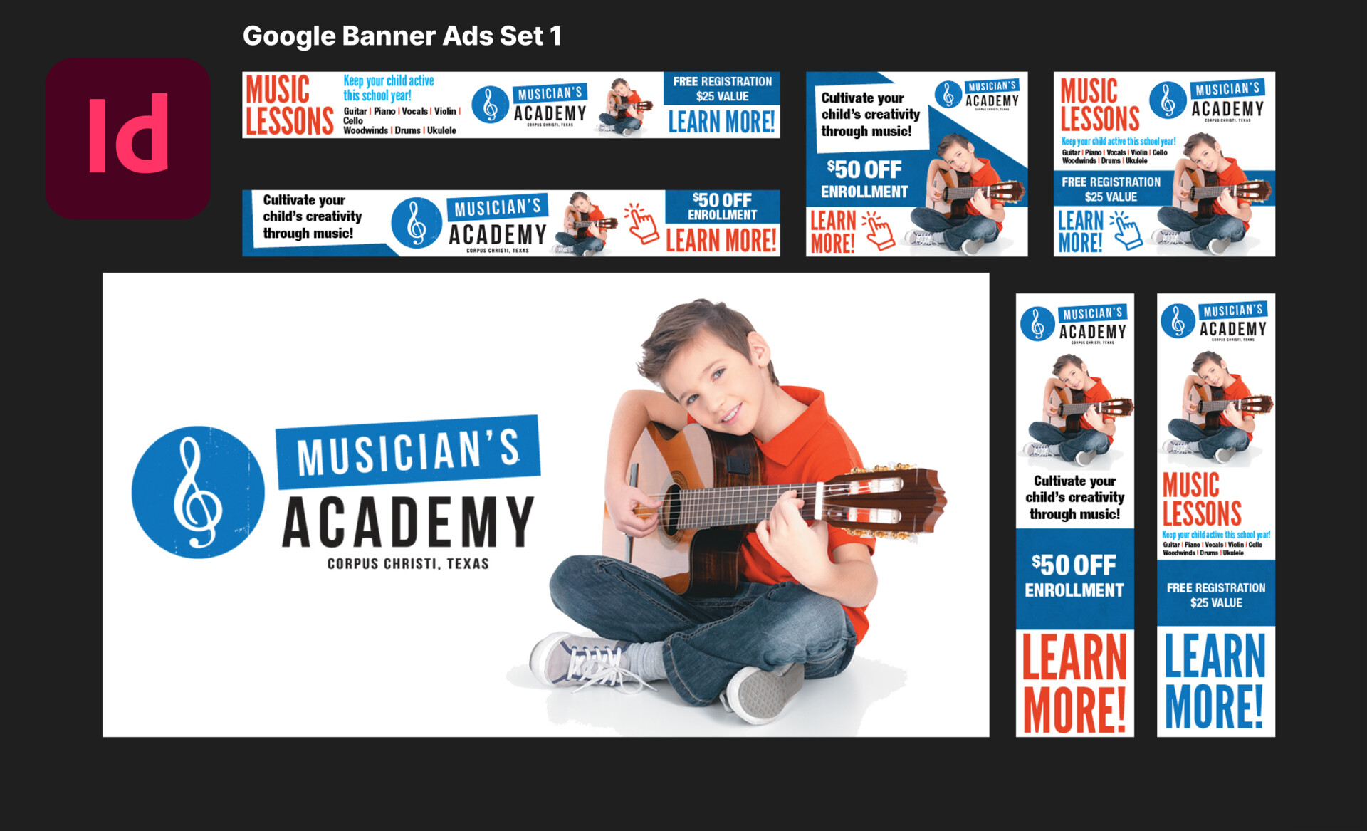 Eduardo Godinez - Google Banner Ads Set - Musicians Academy (InDesign)