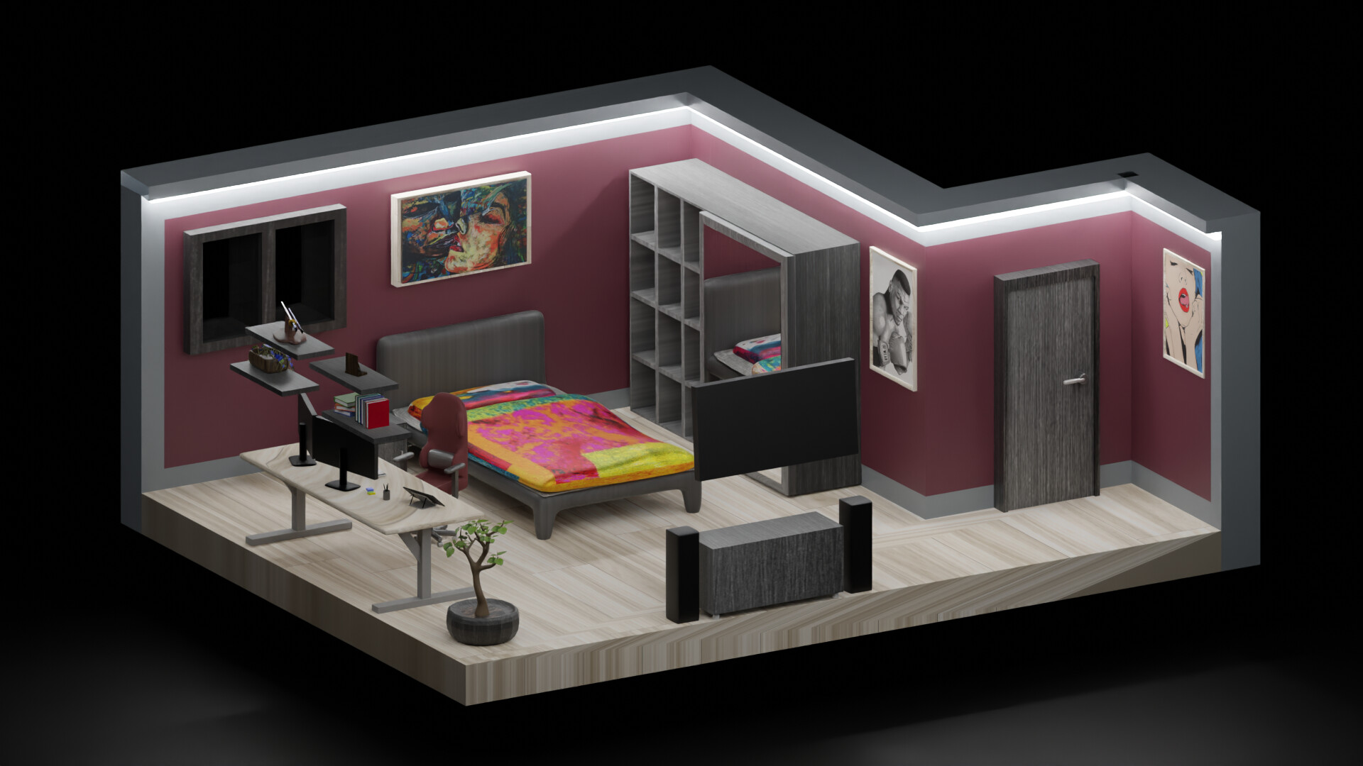 ArtStation - Red Isometric Room