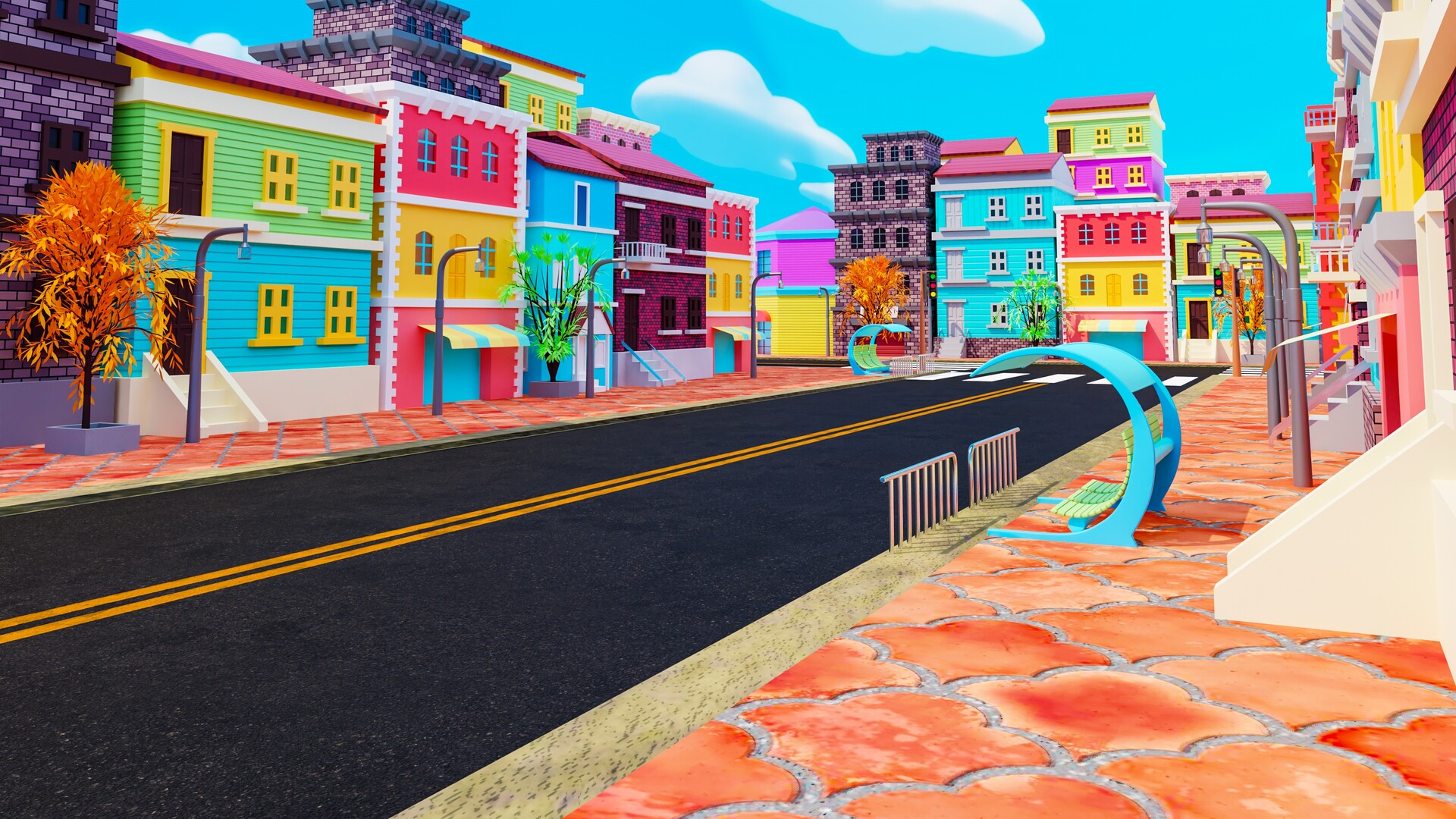 Whizzy Studios - Urban city street scene low poly