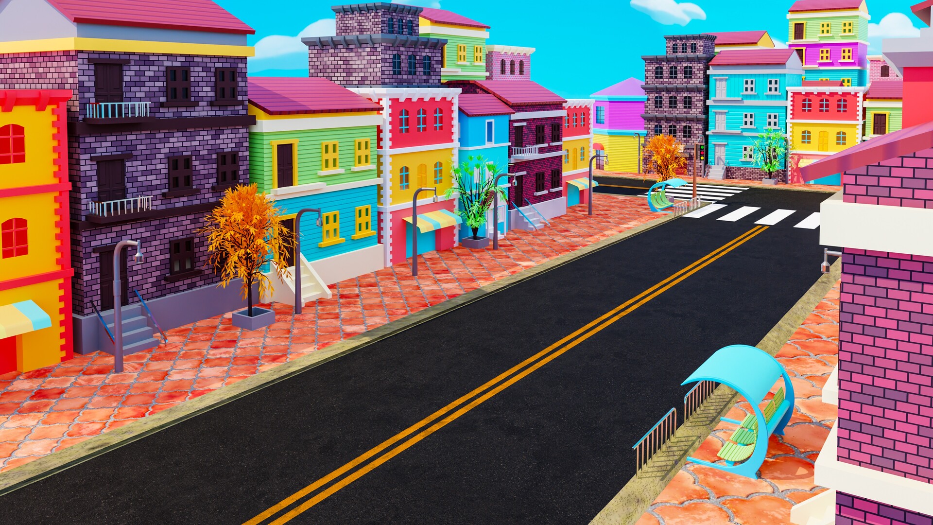 Whizzy Studios - Urban city street scene low poly