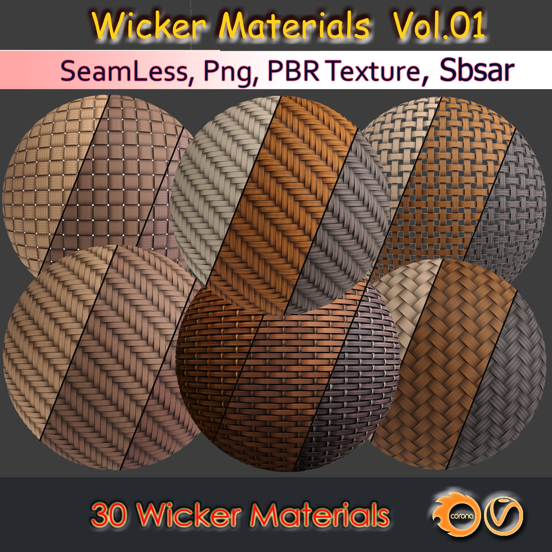 ArtStation - Collection VOL.01- 30 Wicker Materials By PBR Texture, Seamless, 4k, Sbsar
