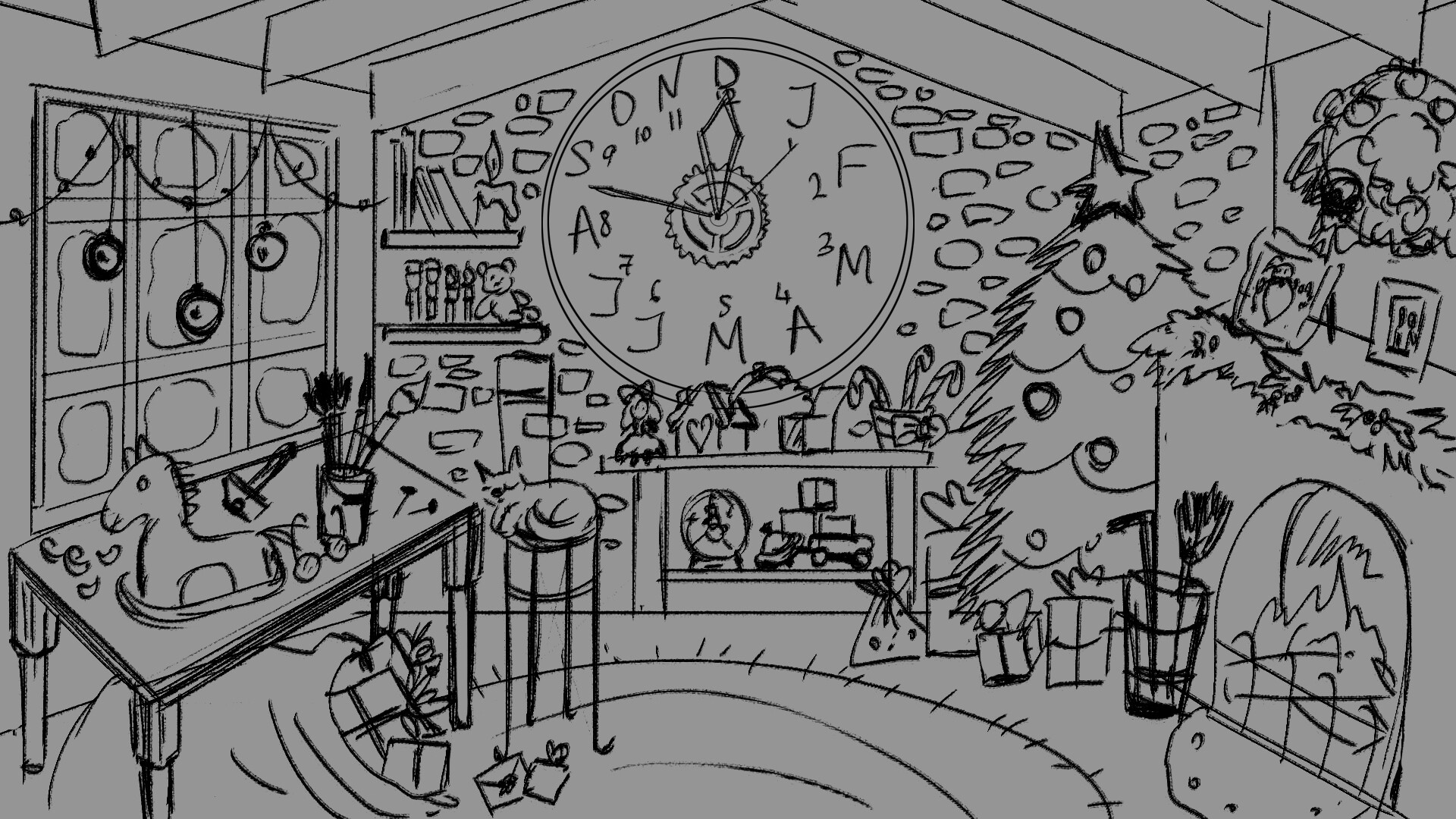 santa's workshop picture to colour