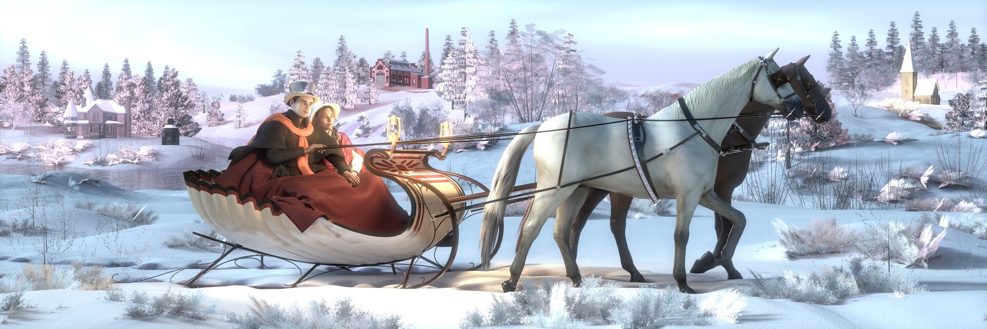 ArtStation - Currier & Ives Christmas Backdrop