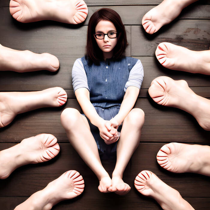 ArtStation - Woman Showing Feet With Closeups of Other Feet Perfectly Painted As Border Around ...