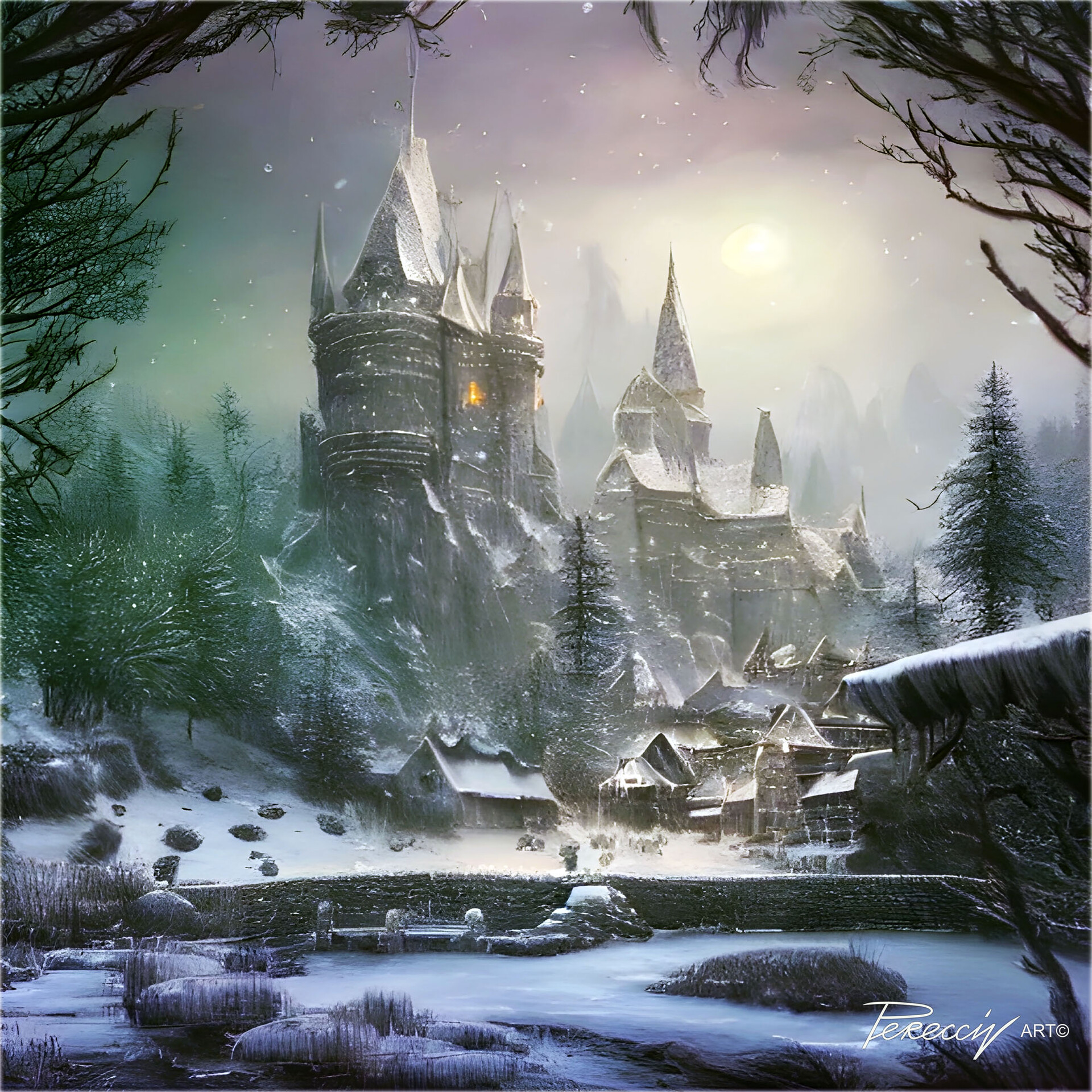 ArtStation - Magic Journeys: Castle in Narnia at winter night