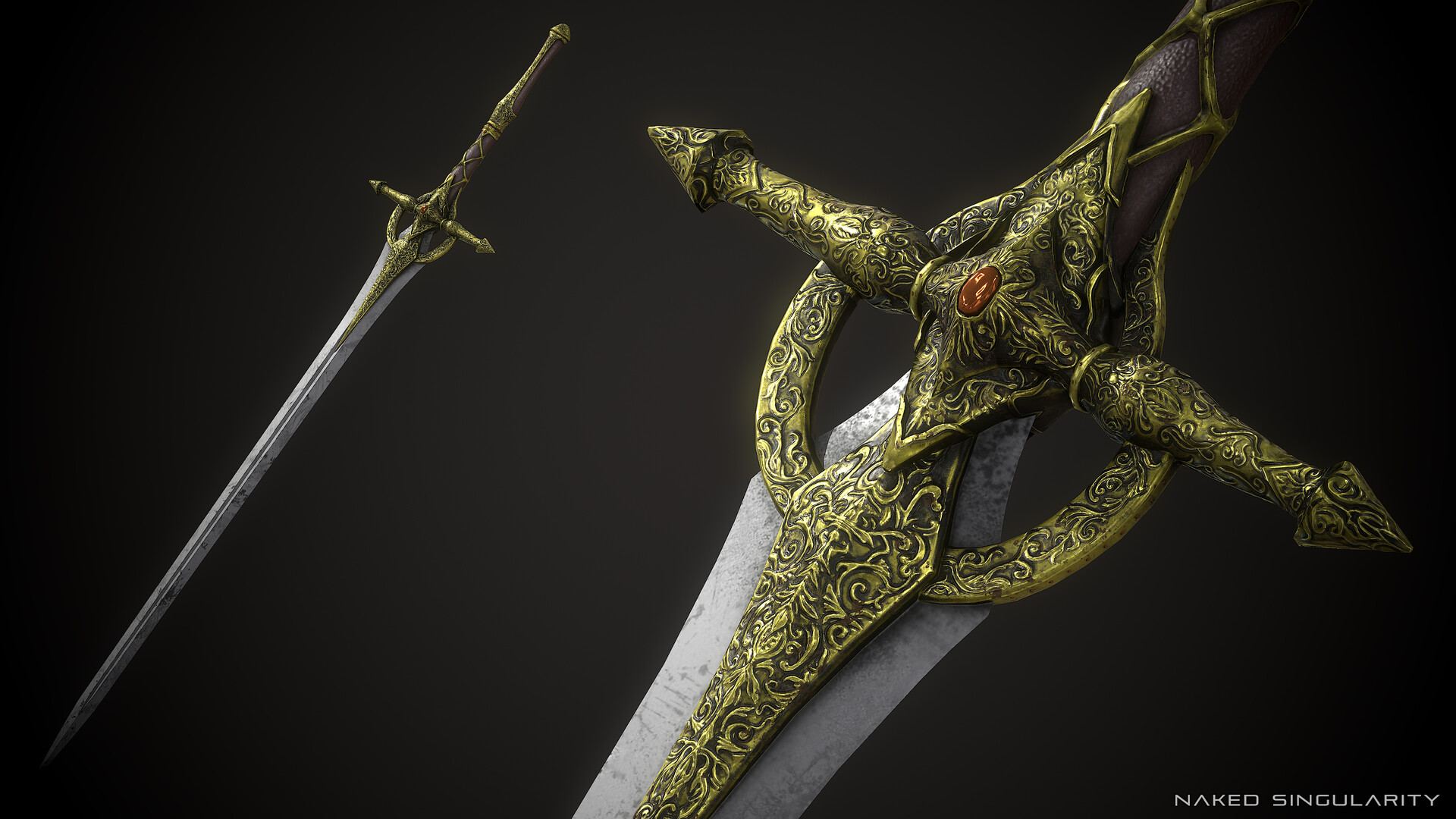 Artstation Dark Fantasy Weapons Golden Sword