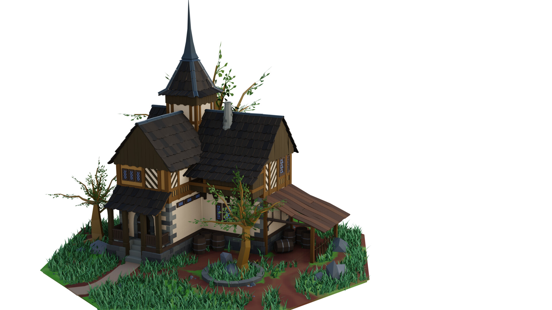ArtStation - Low Poly Half Timbered House