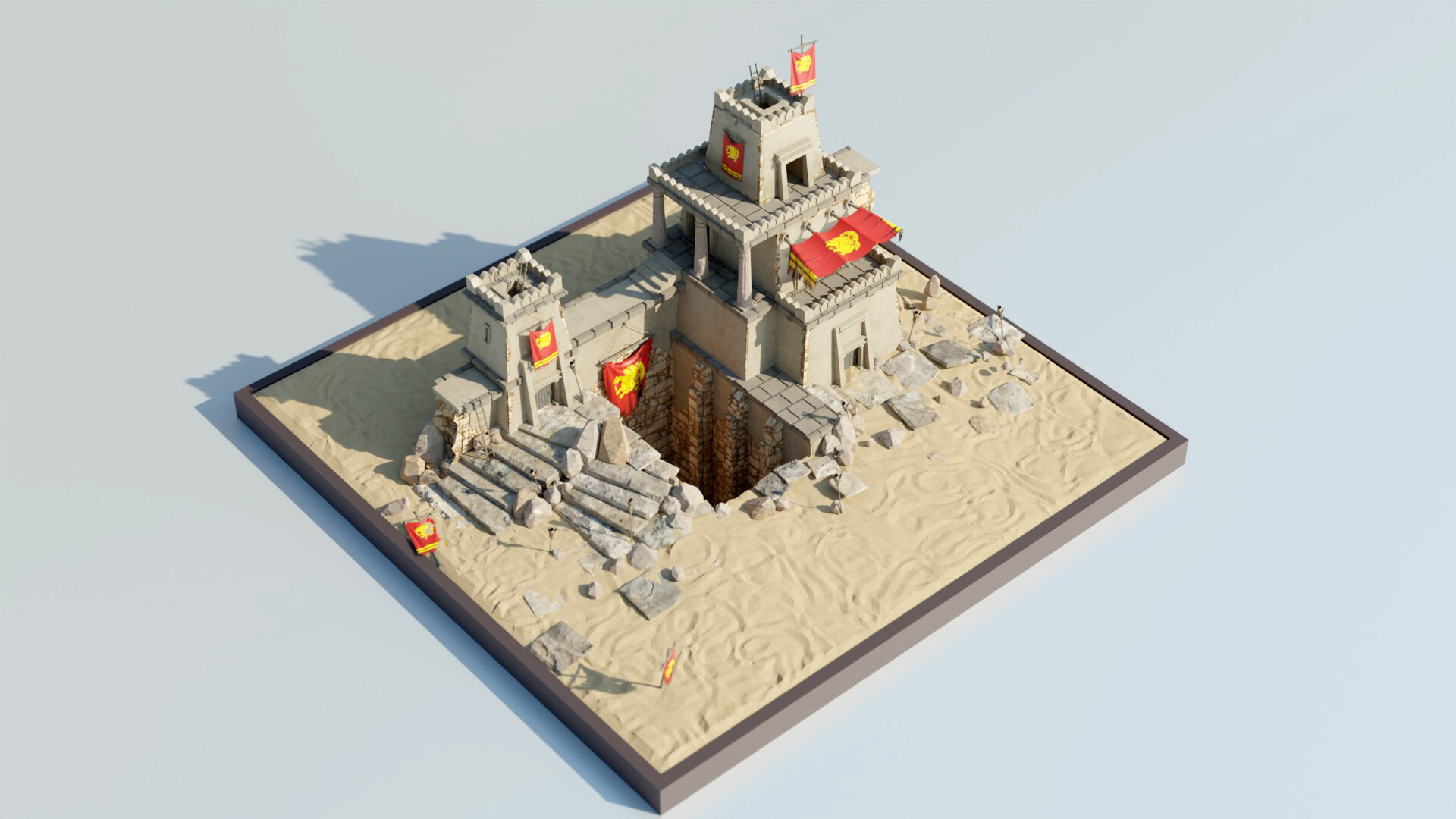 ArtStation - Ruined defensive wall in desert