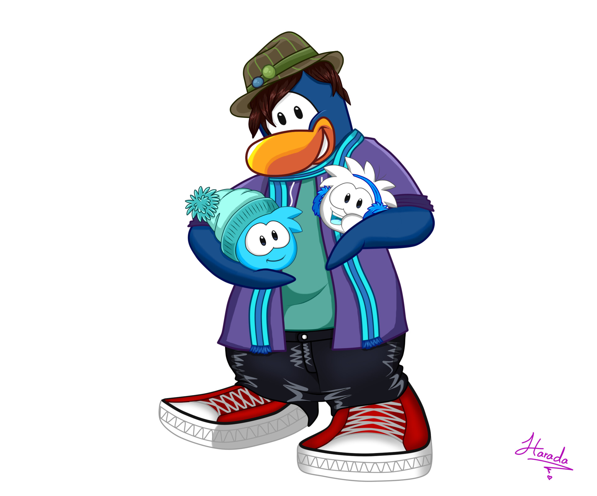 Lady Harada - commission - penguin and 2 puffles