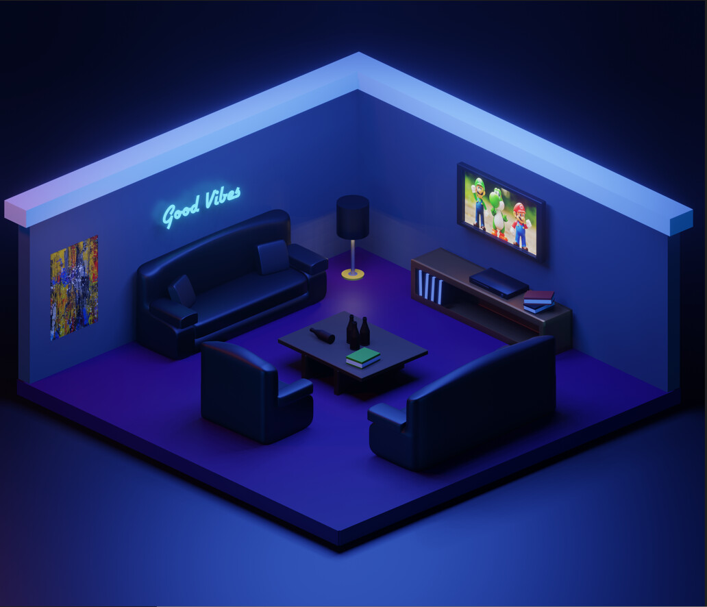 John Dale R. Pardillo - Isometric 3D living room artwork