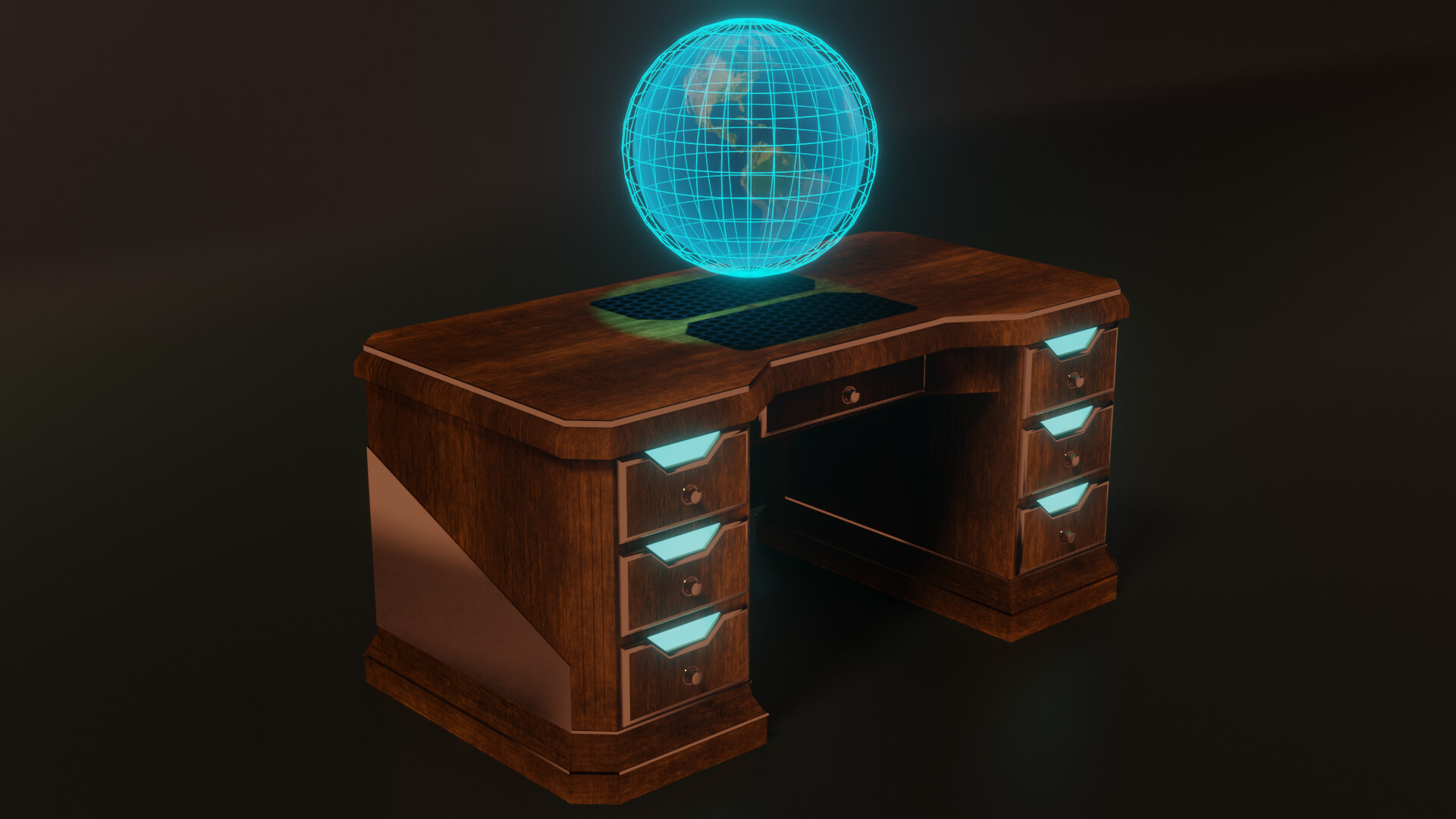 ArtStation - Wooden desk in Retrofuturism style with hologram