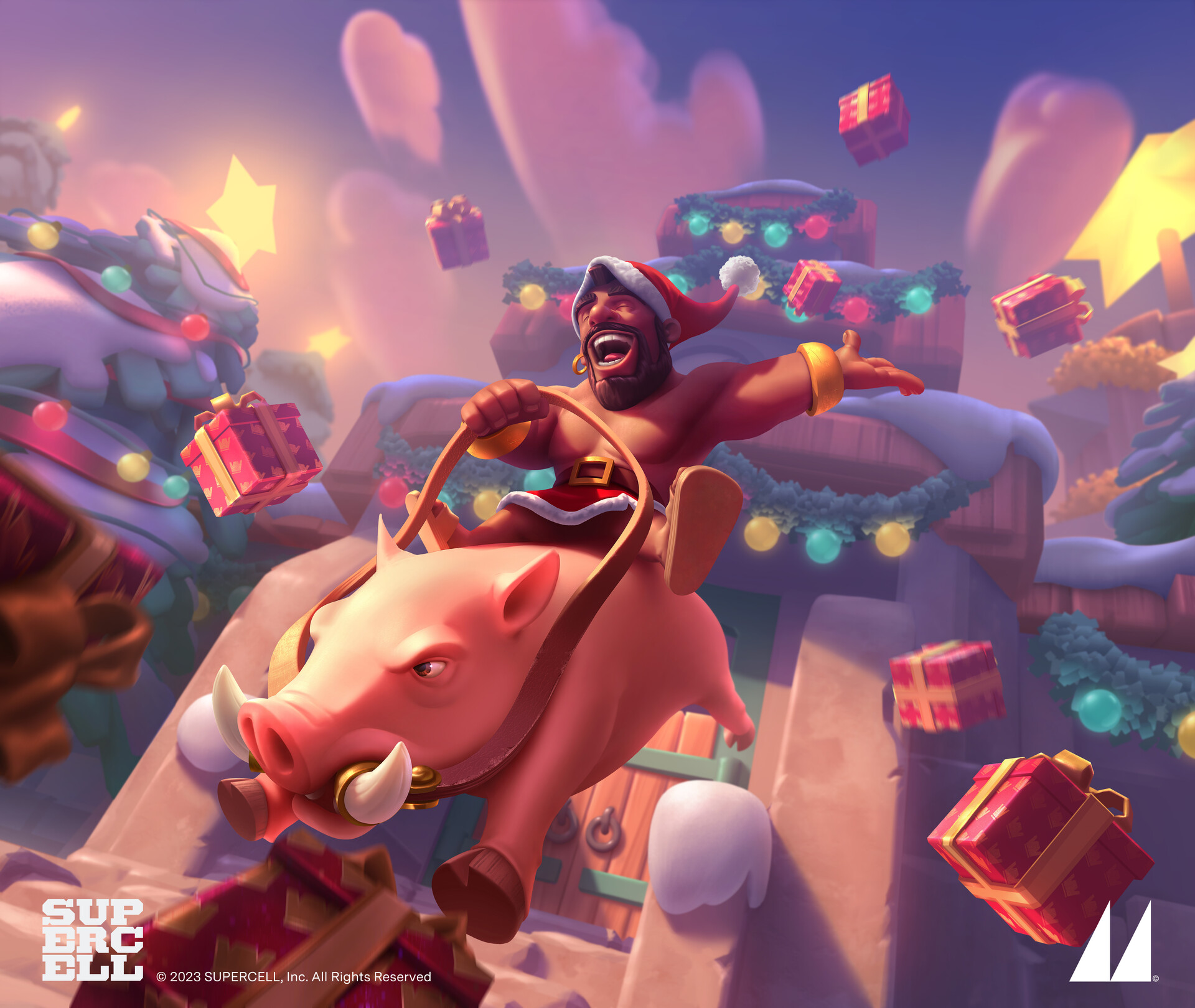 Mooncolony - Clash Royale Key Art | Santa Hog Rider