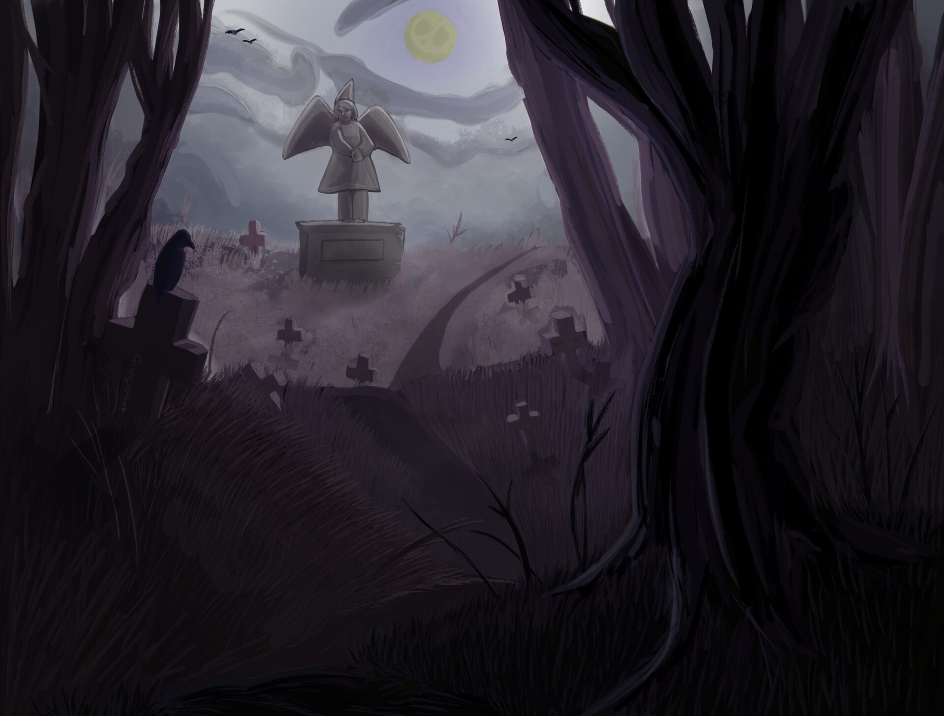 ArtStation - Evening in the cemetery