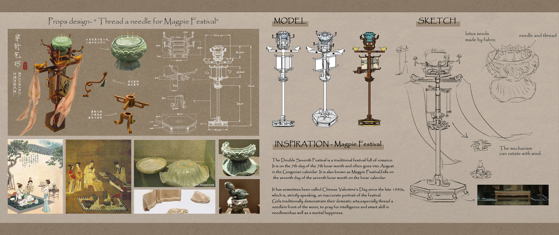 ArtStation - Props design- “ Thread a needle for Magpie Festival”