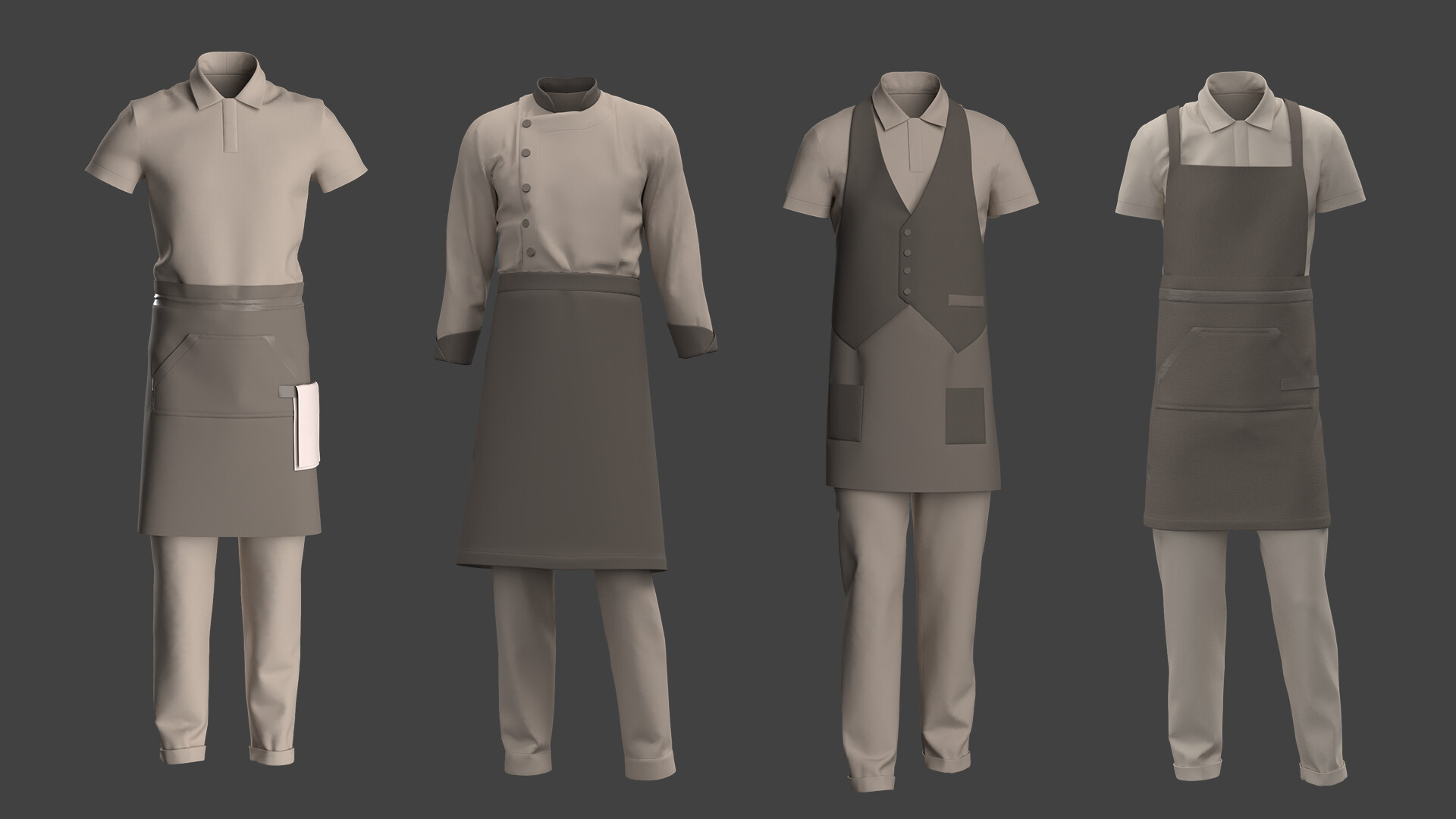 ArtStation - 4 Models of Cafe uniforms