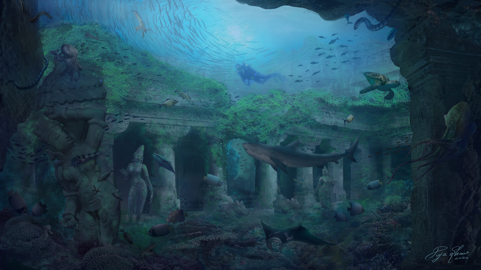 ArtStation - Lost temple under water