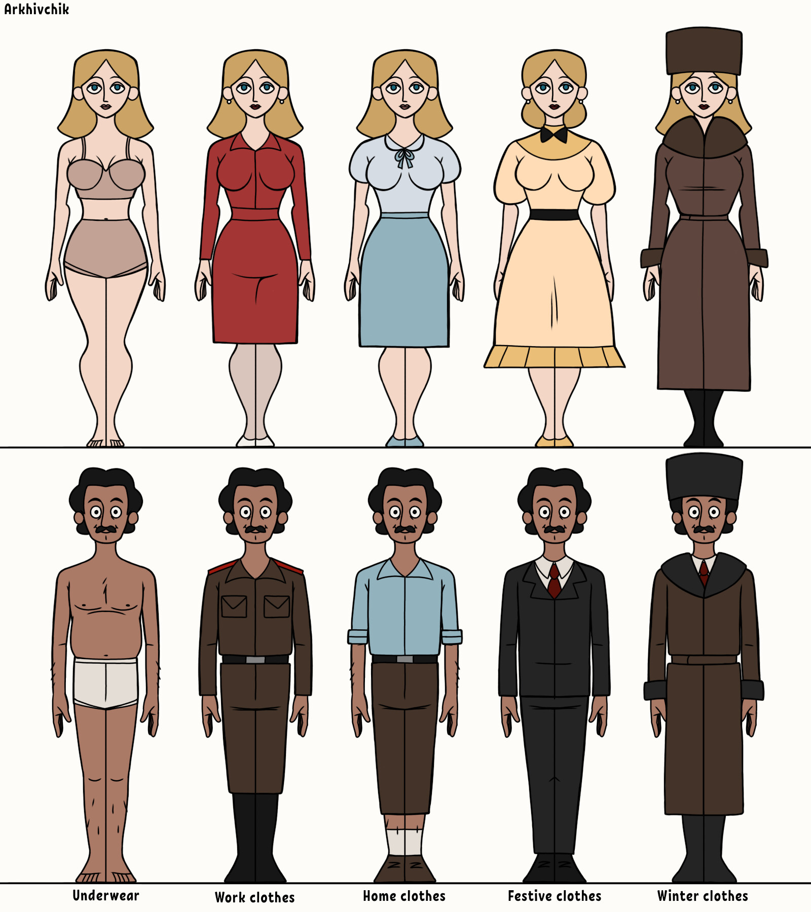 ArtStation - Soviet characters - types of clothes