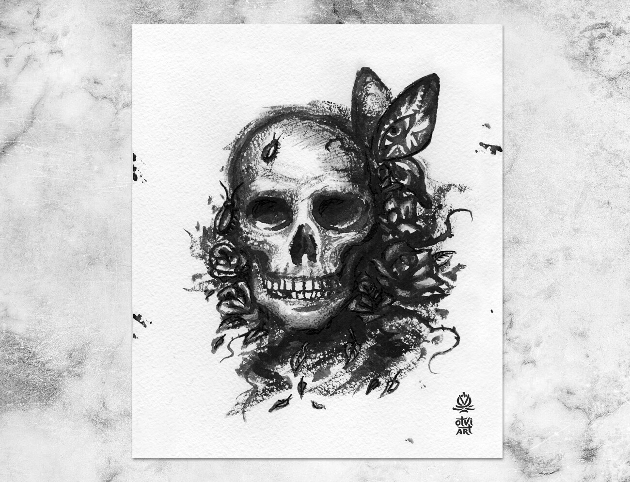 how to draw a skull and roses