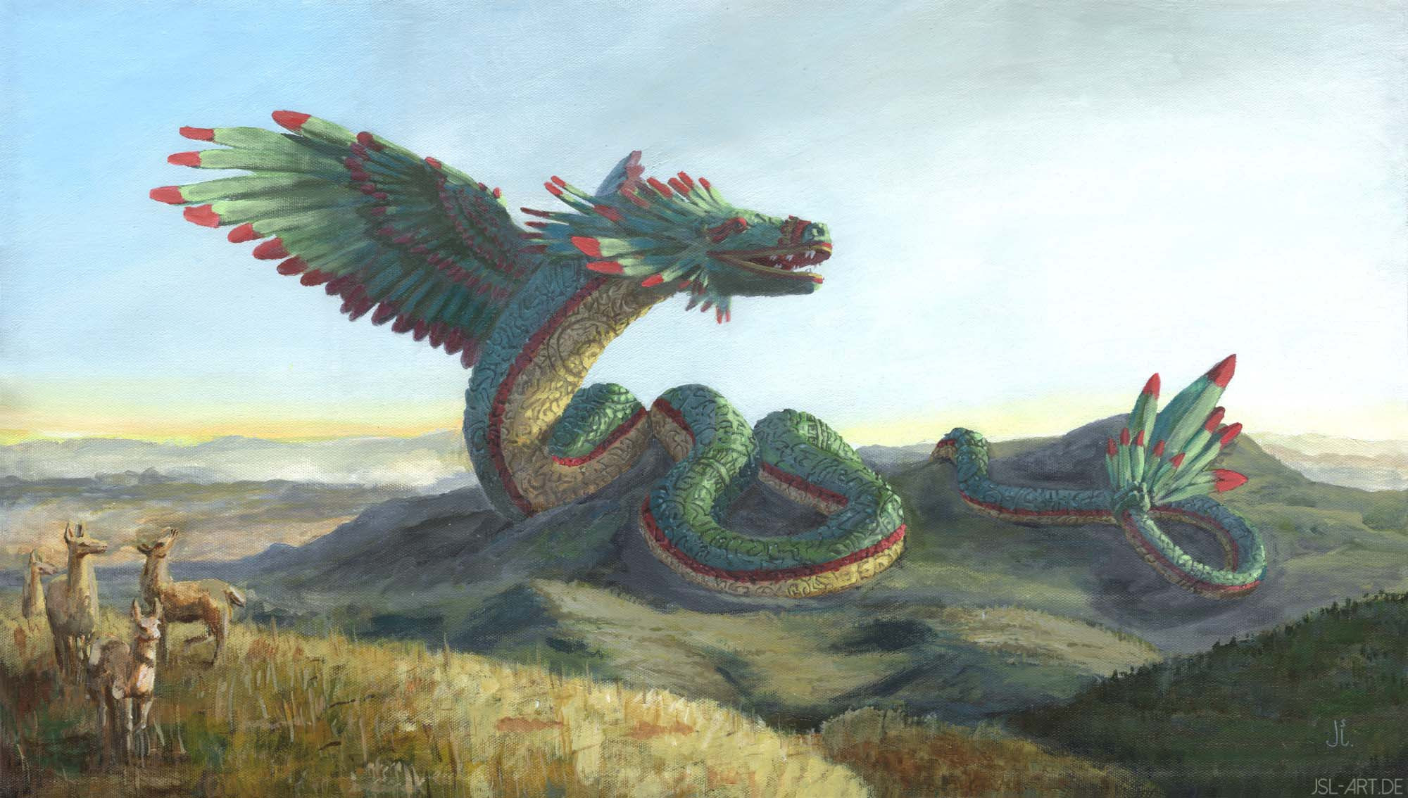 Quetzalcoatl at Sunrise by Jennifer S. Lange : r/ImaginaryBehemoths