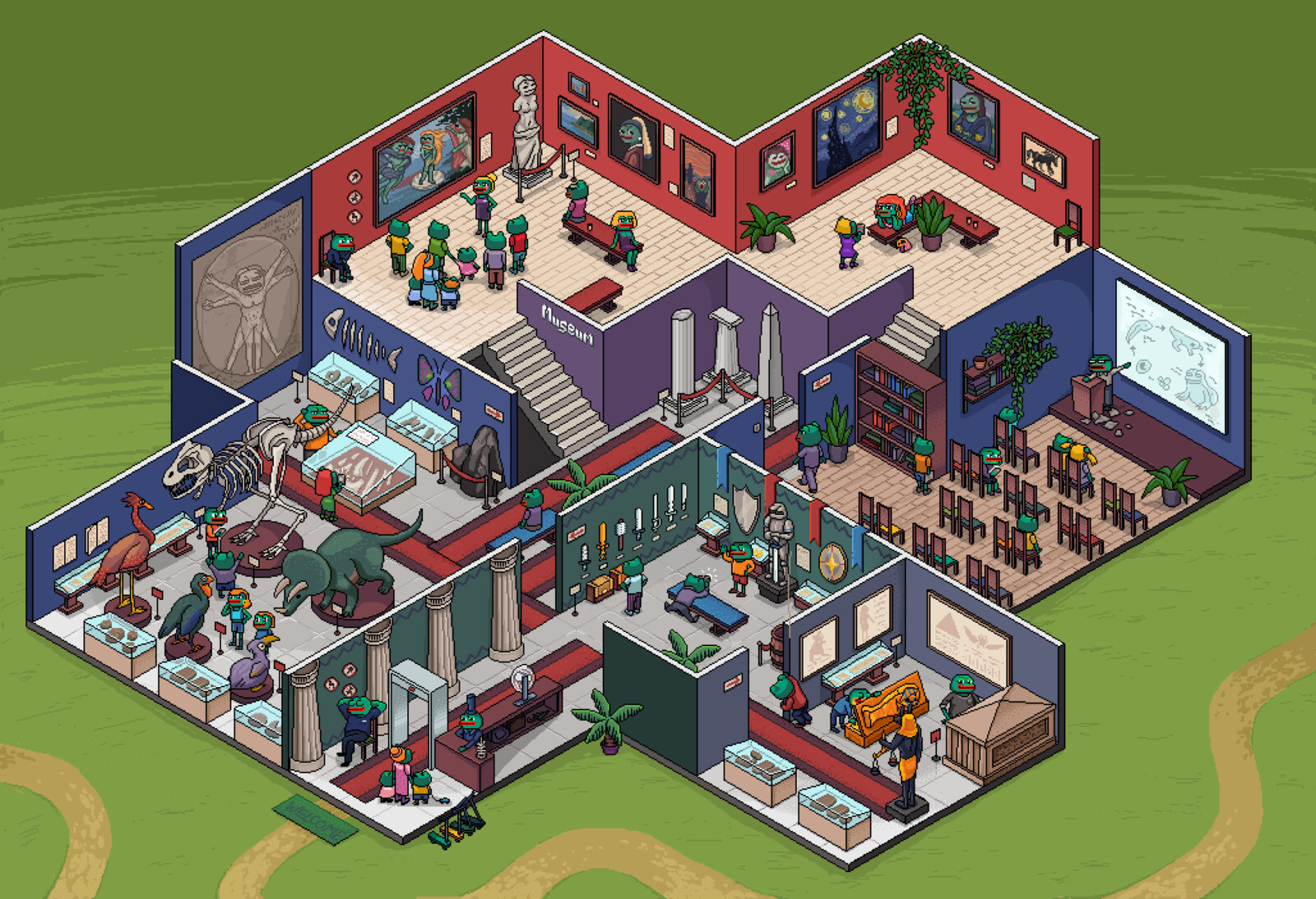 The Meme Studio - Isometric Pixel Art Pepe Museum Gallery