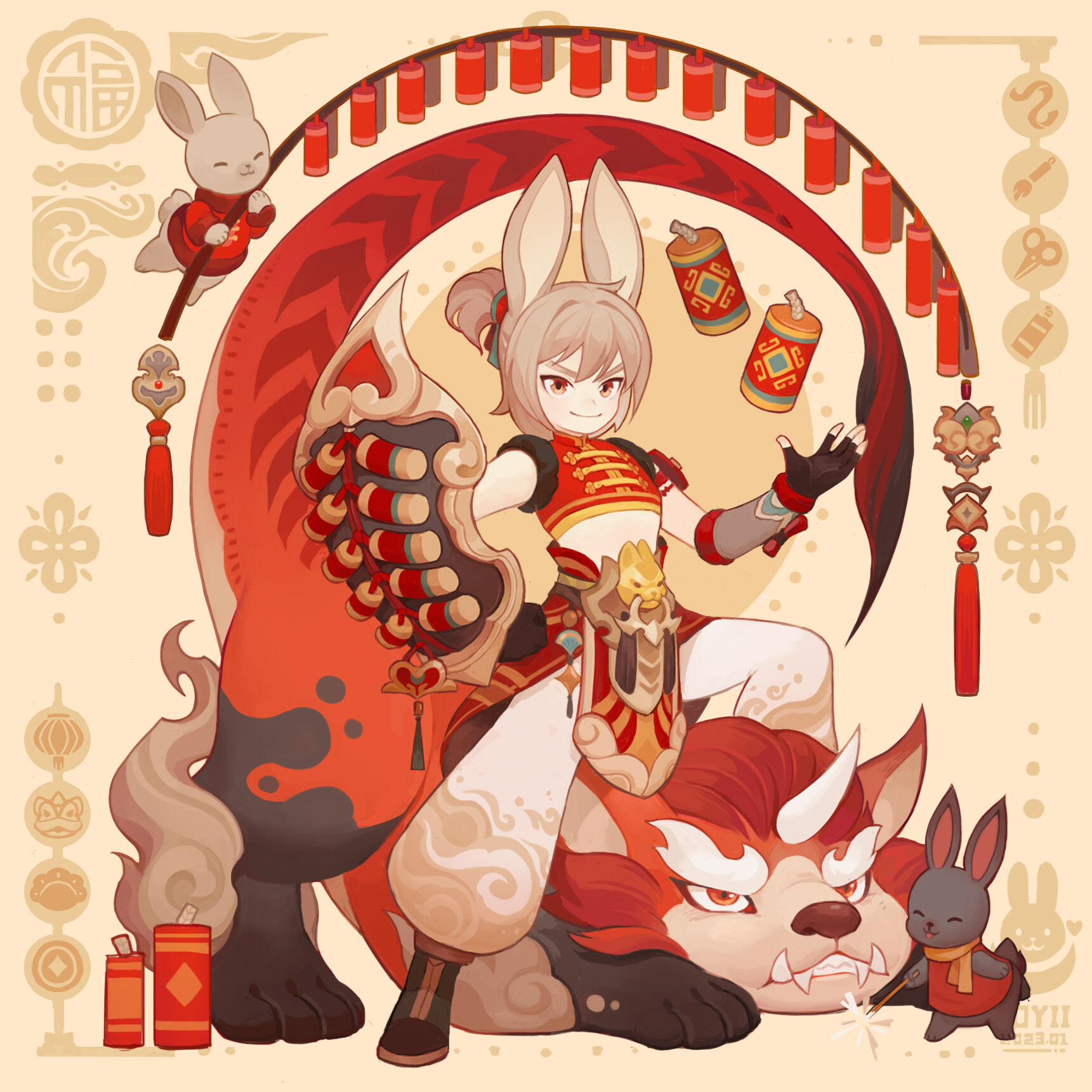 ArtStation - Happy Chinese Rabbit New year-Chinese firecracker