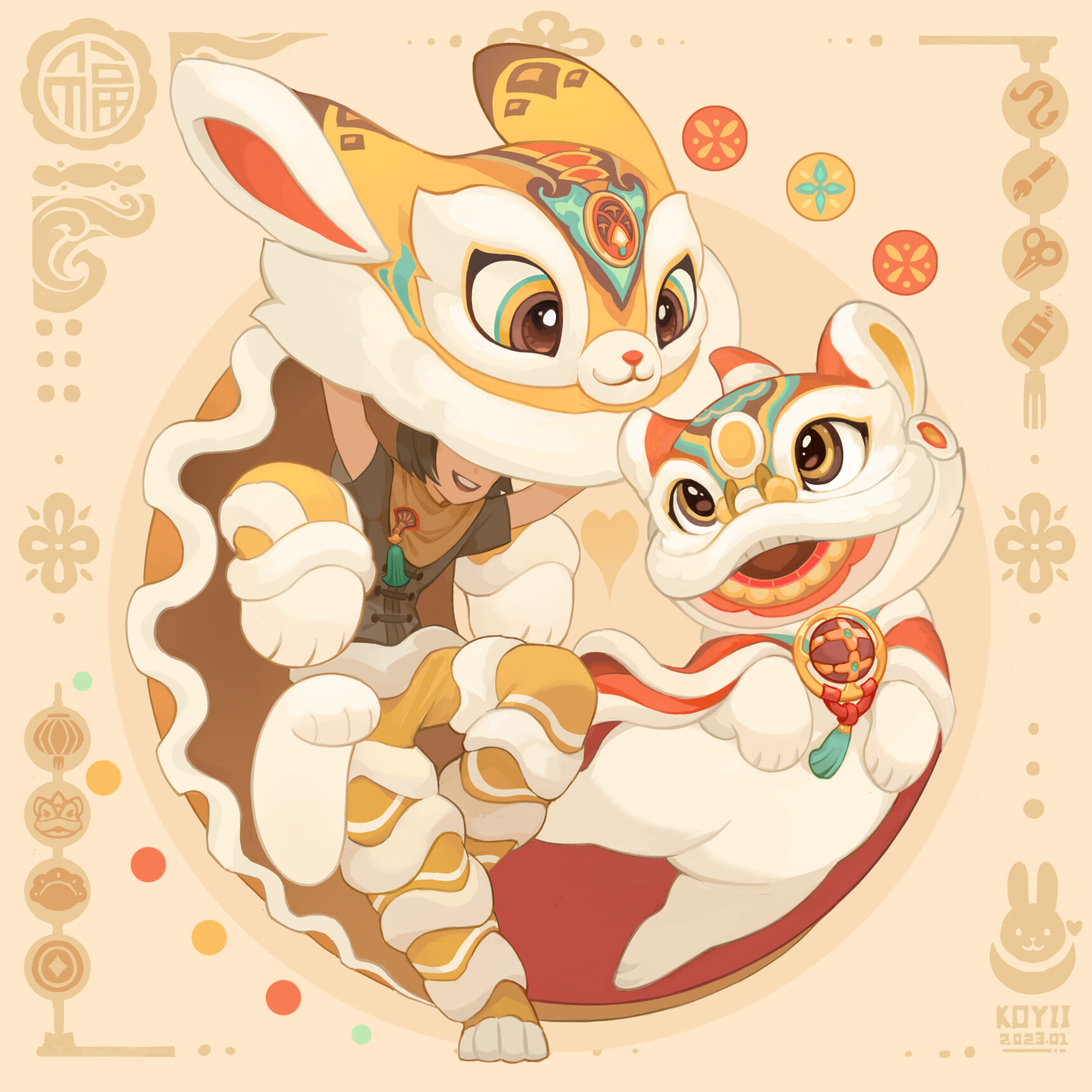 ArtStation - Happy Chinese Rabbit New year-Chinese dance lion