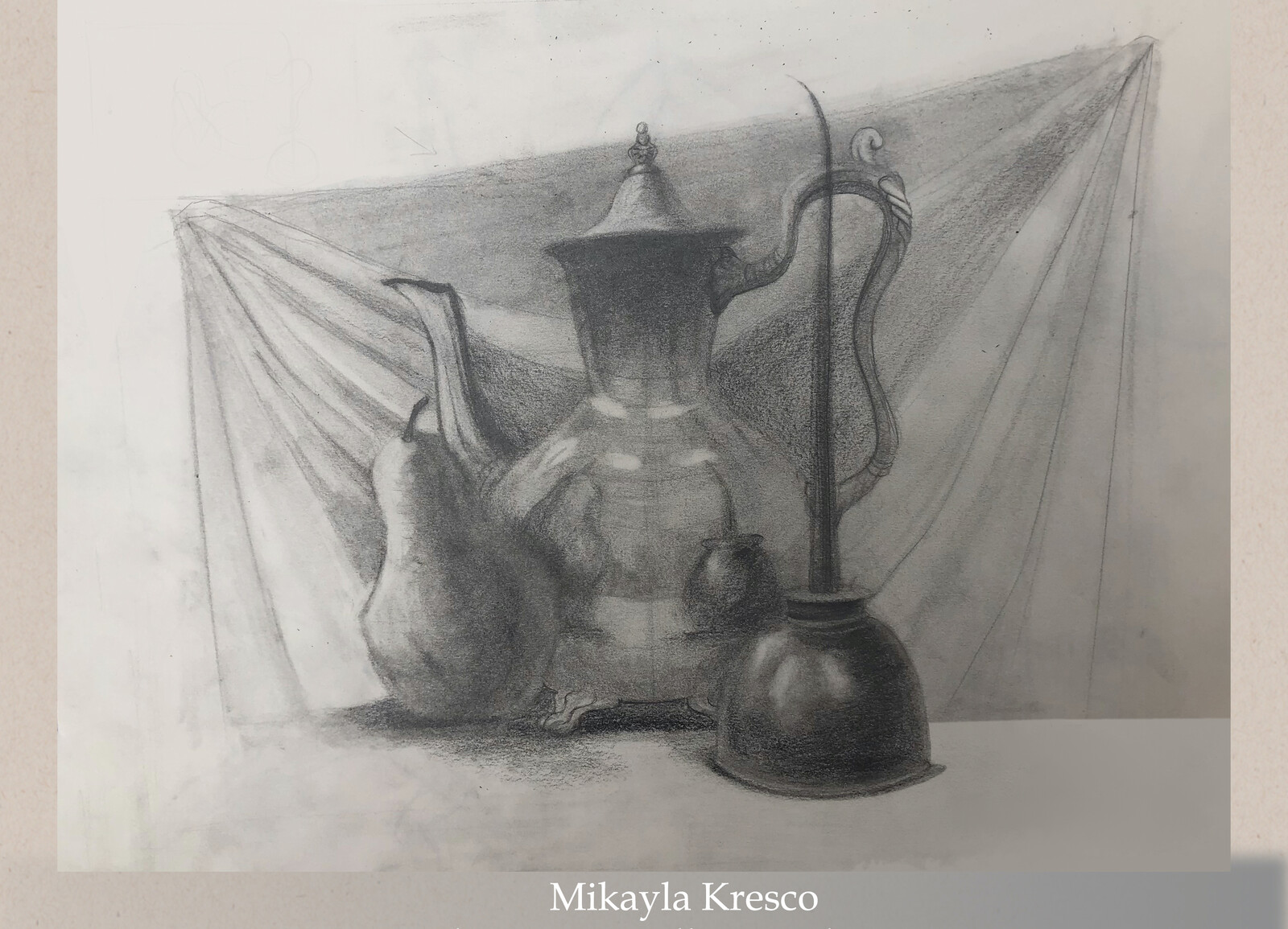 Mikayla Kresco - Still Life - Coffee Pot, Inkwell, and Pear