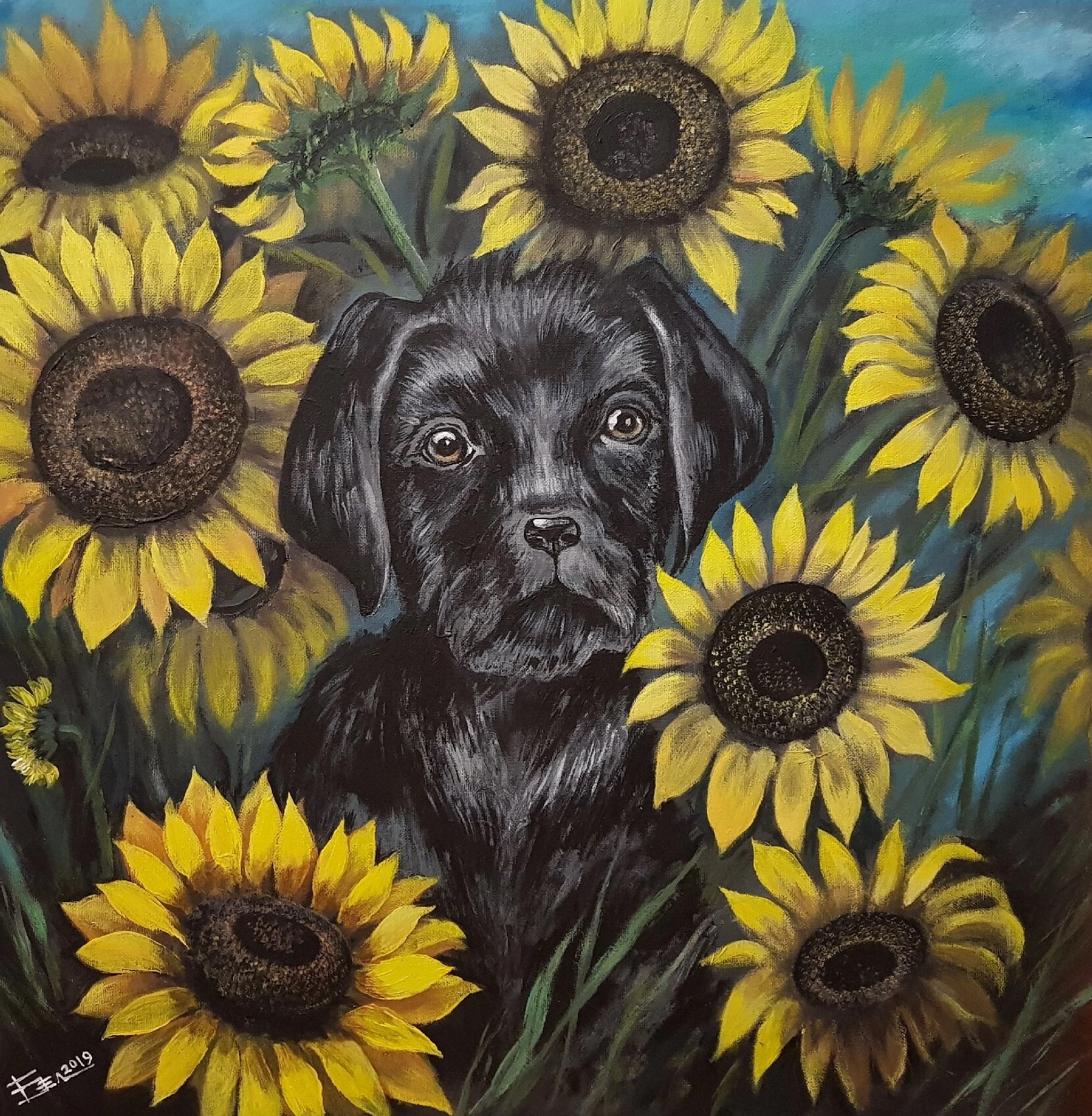 ArtStation - dog and sunflowers