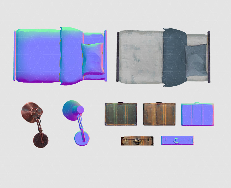 ArtStation - bedroom sprites and handpainted normal maps