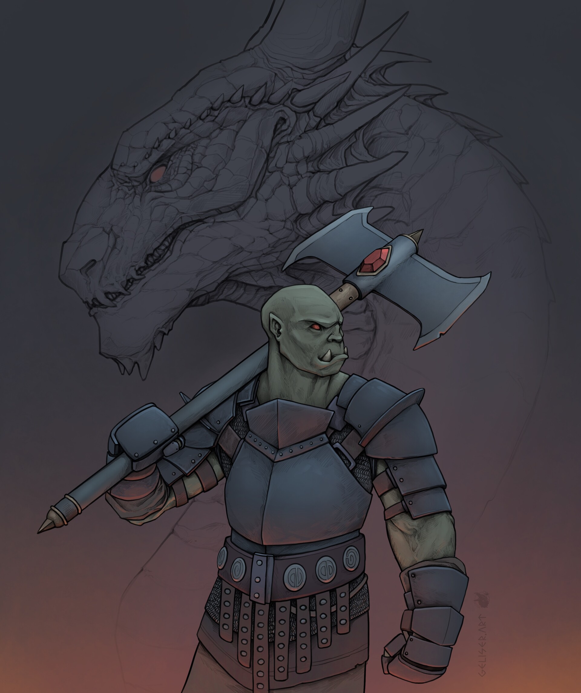 ArtStation - D&D Character Commission - Orc Paladin and Dragon