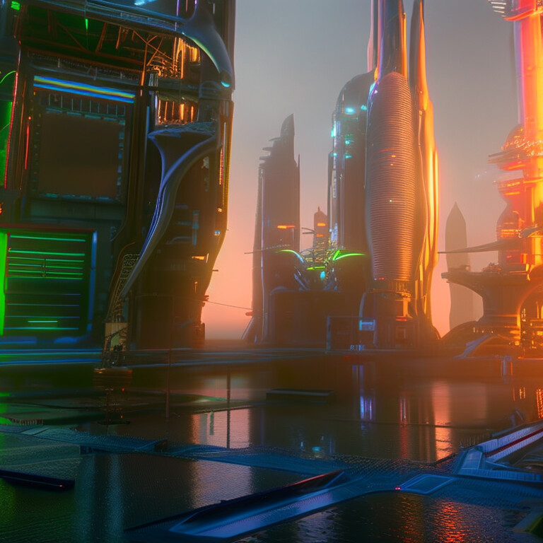 AIstation - Alien cyberpunk city (Ray tracing of 3D modeling, ray ...