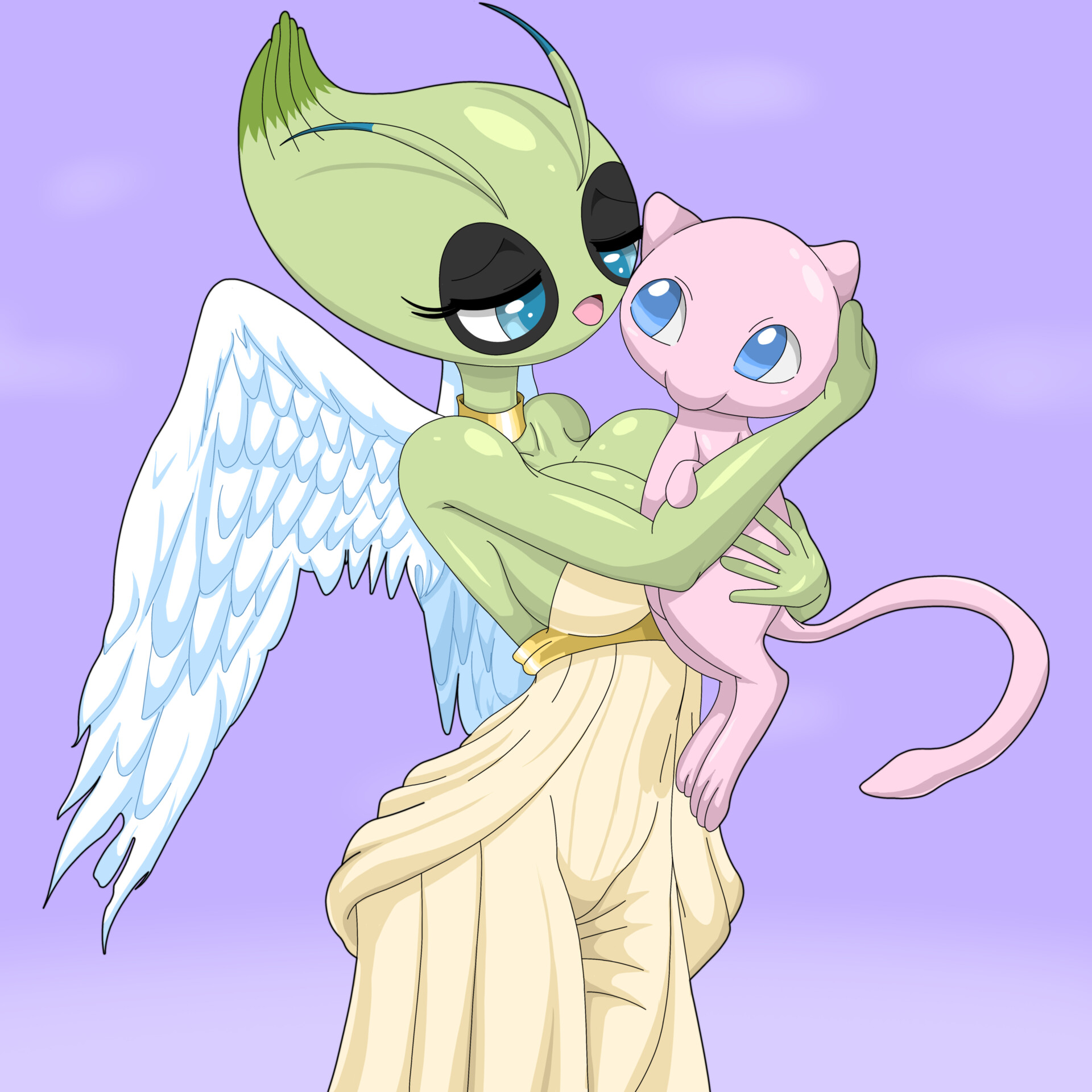 ArtStation - Humanoid Celebi Holding a Mew (request)