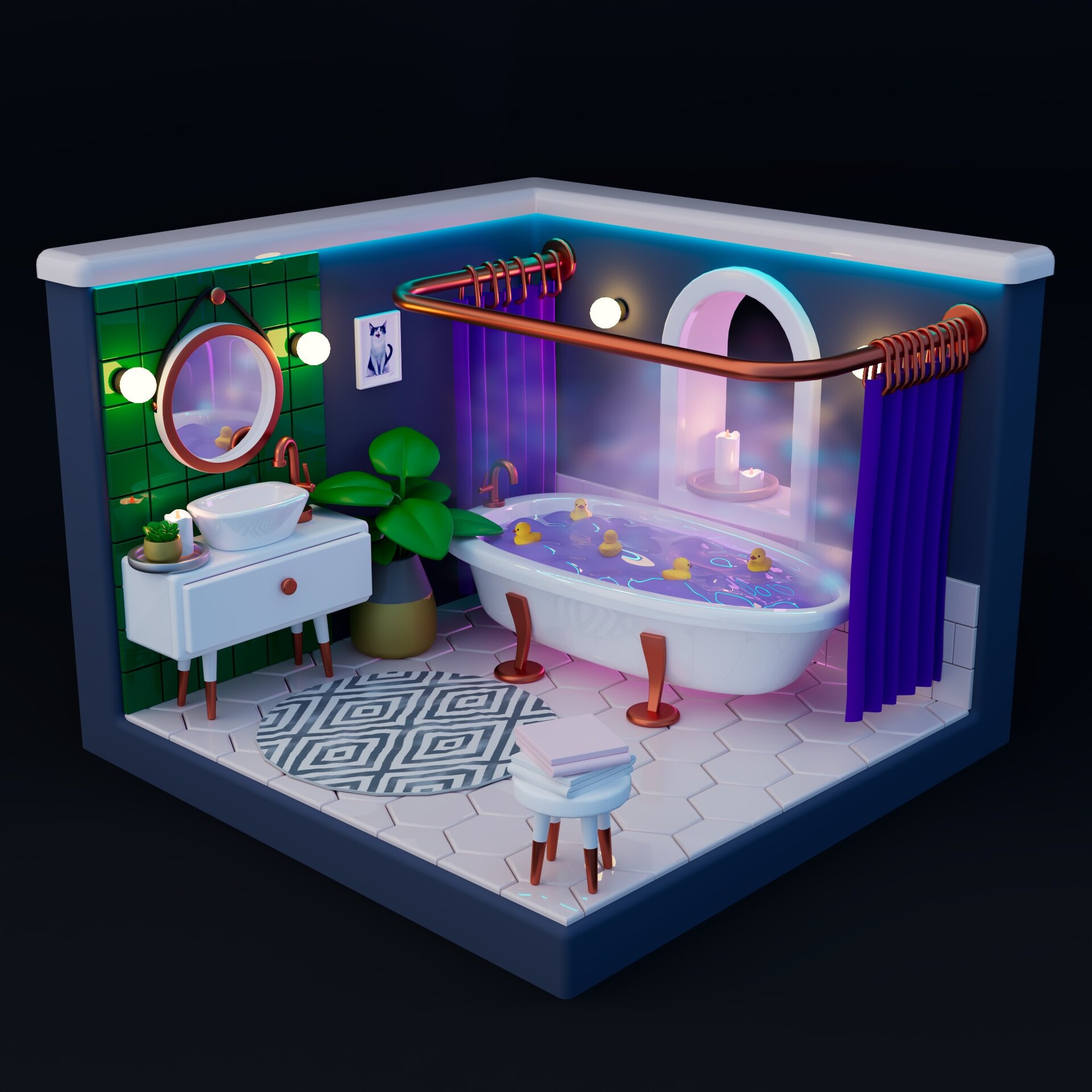 ArtStation - Stylized Isometric Room (Bathroom)