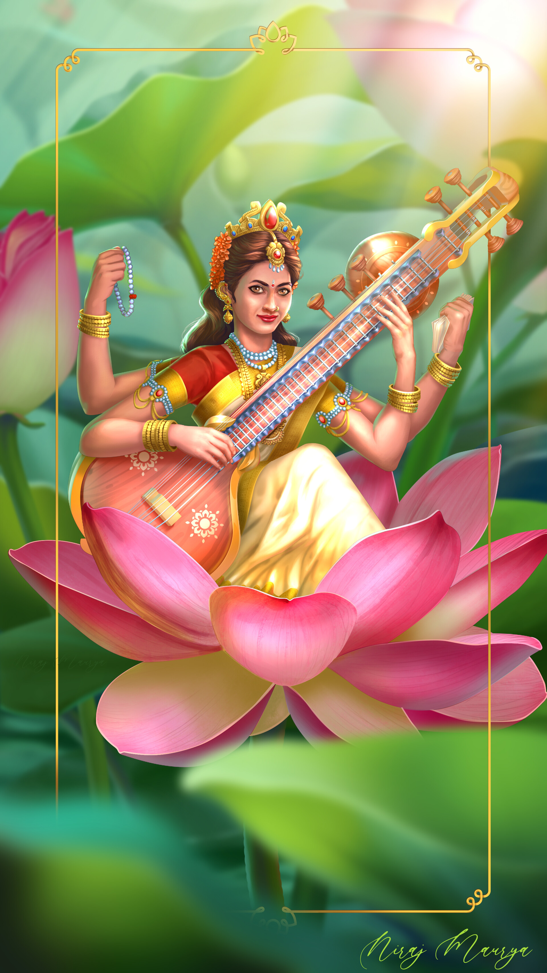 ArtStation - 2D Personal project: Goddess Devi Saraswati artwork