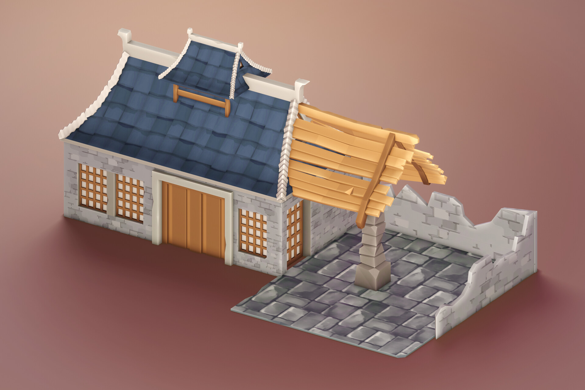 ArtStation - Low poly chinese Houses