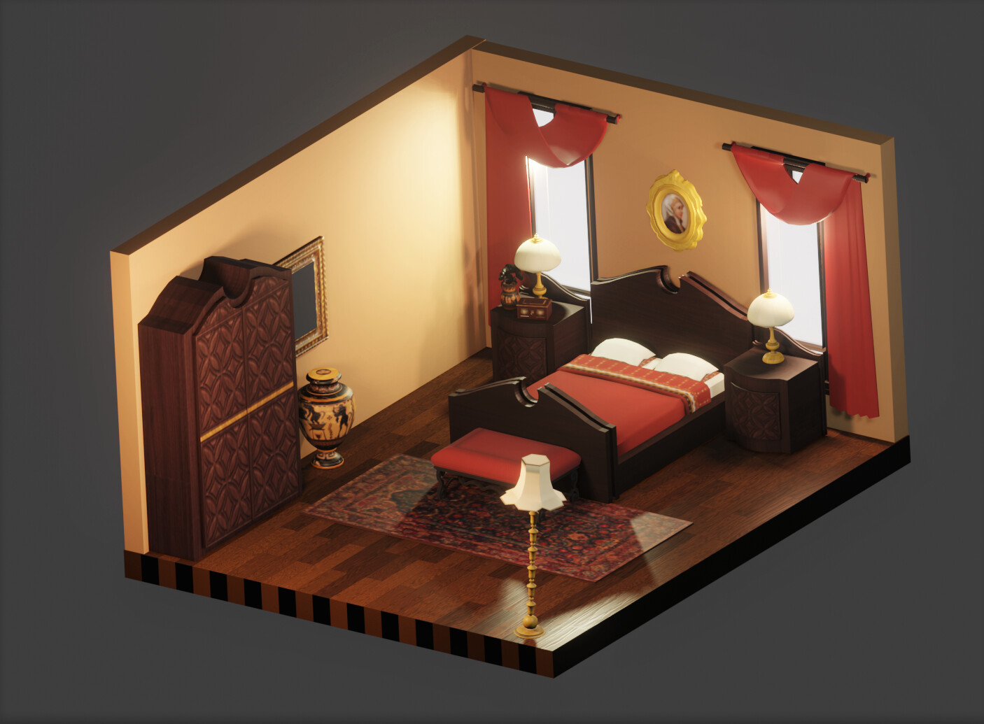 ArtStation - Colonial-style Isomeric Bedroom