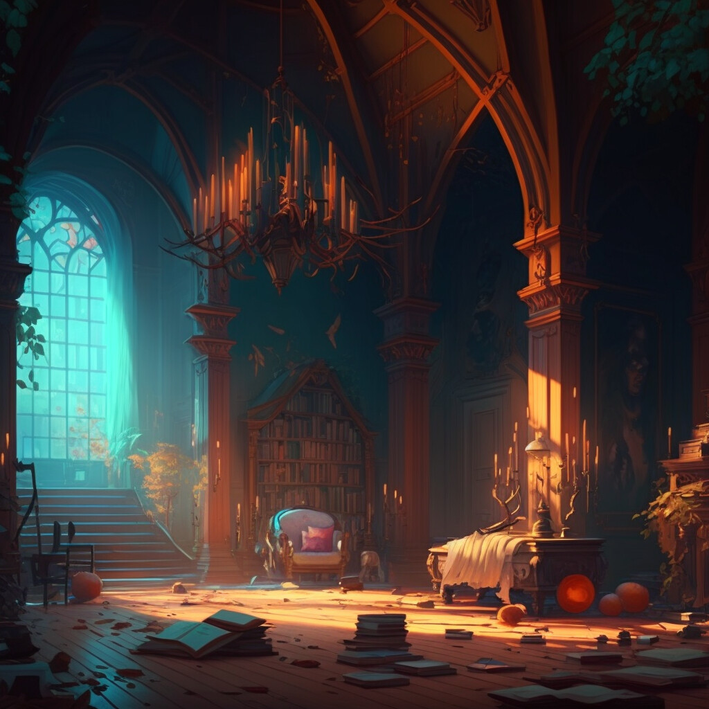 ArtStation - Castle Library: A Window to the World Amidst the Books 3