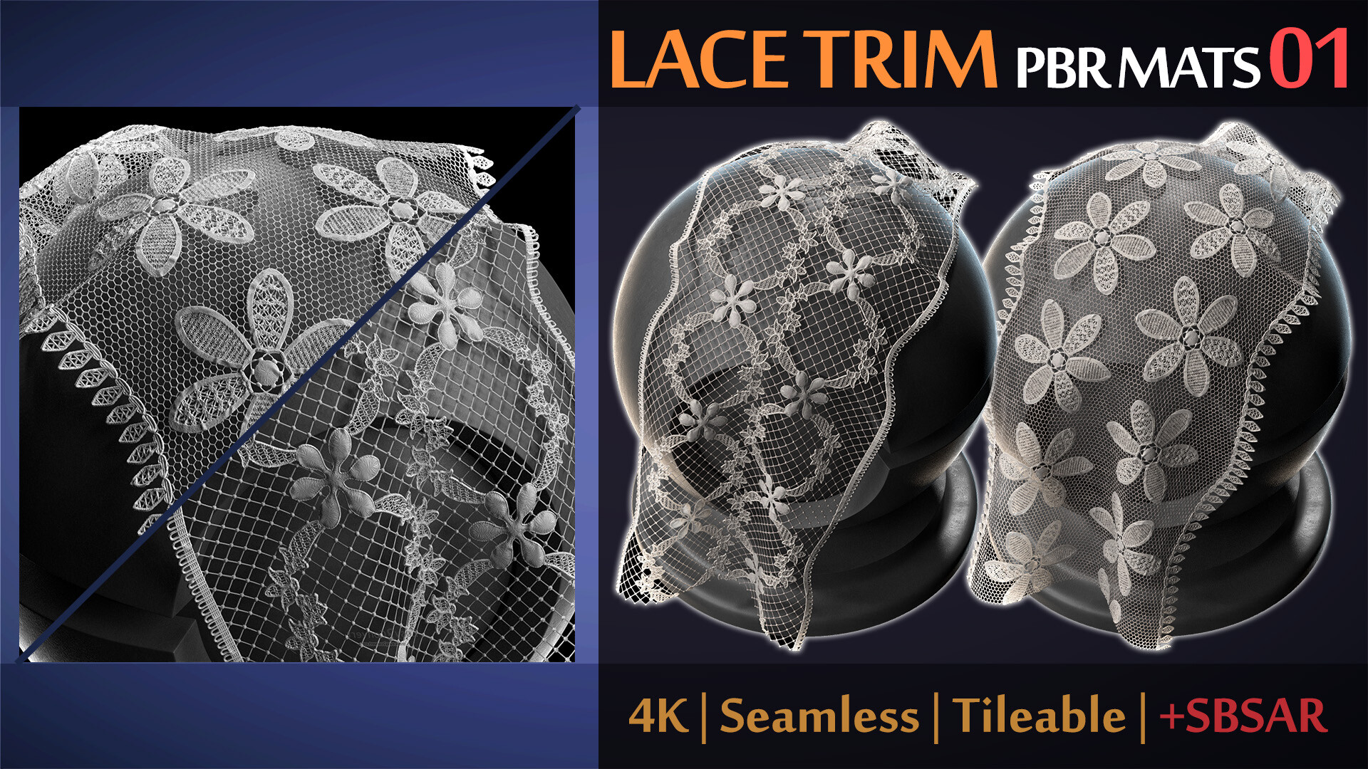 ArtStation - Lace Trim PBR Materials 01