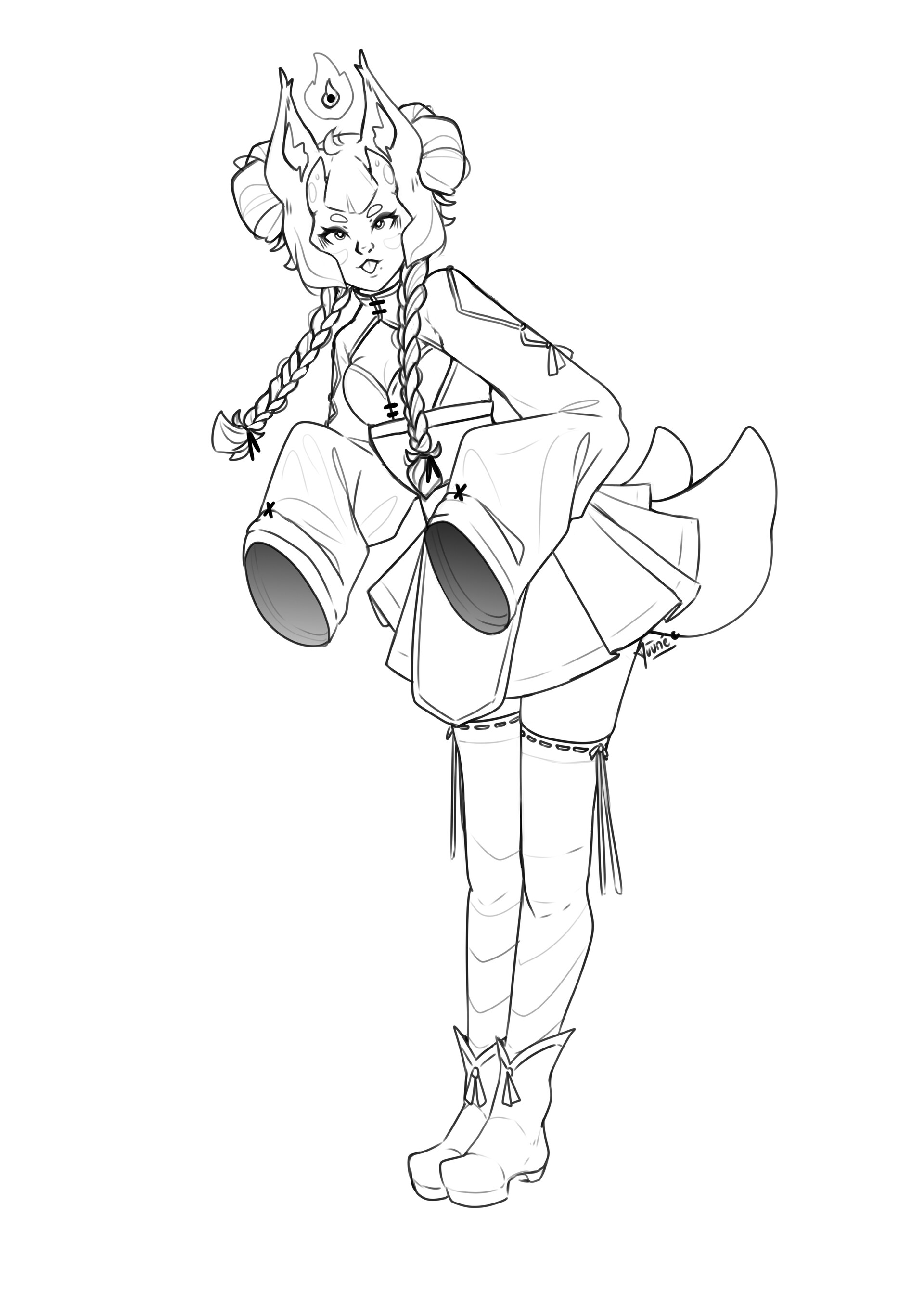 how to draw a kitsune girl