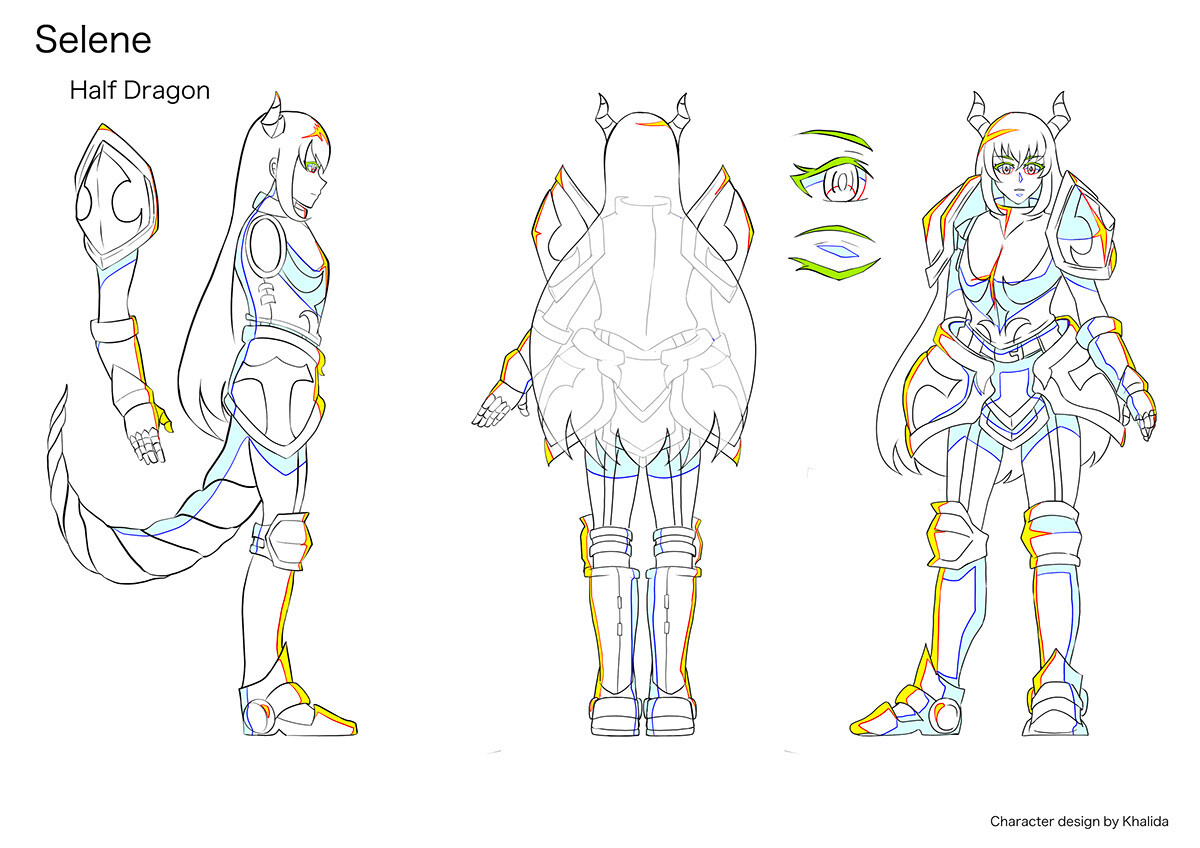 ArtStation - Character Sheet Selene The Half Dragon Knight